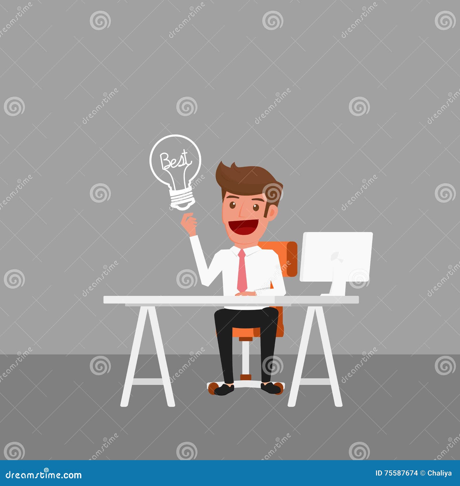 Businessman Working on Computer and Get the Best Idea. Stock Vector ...