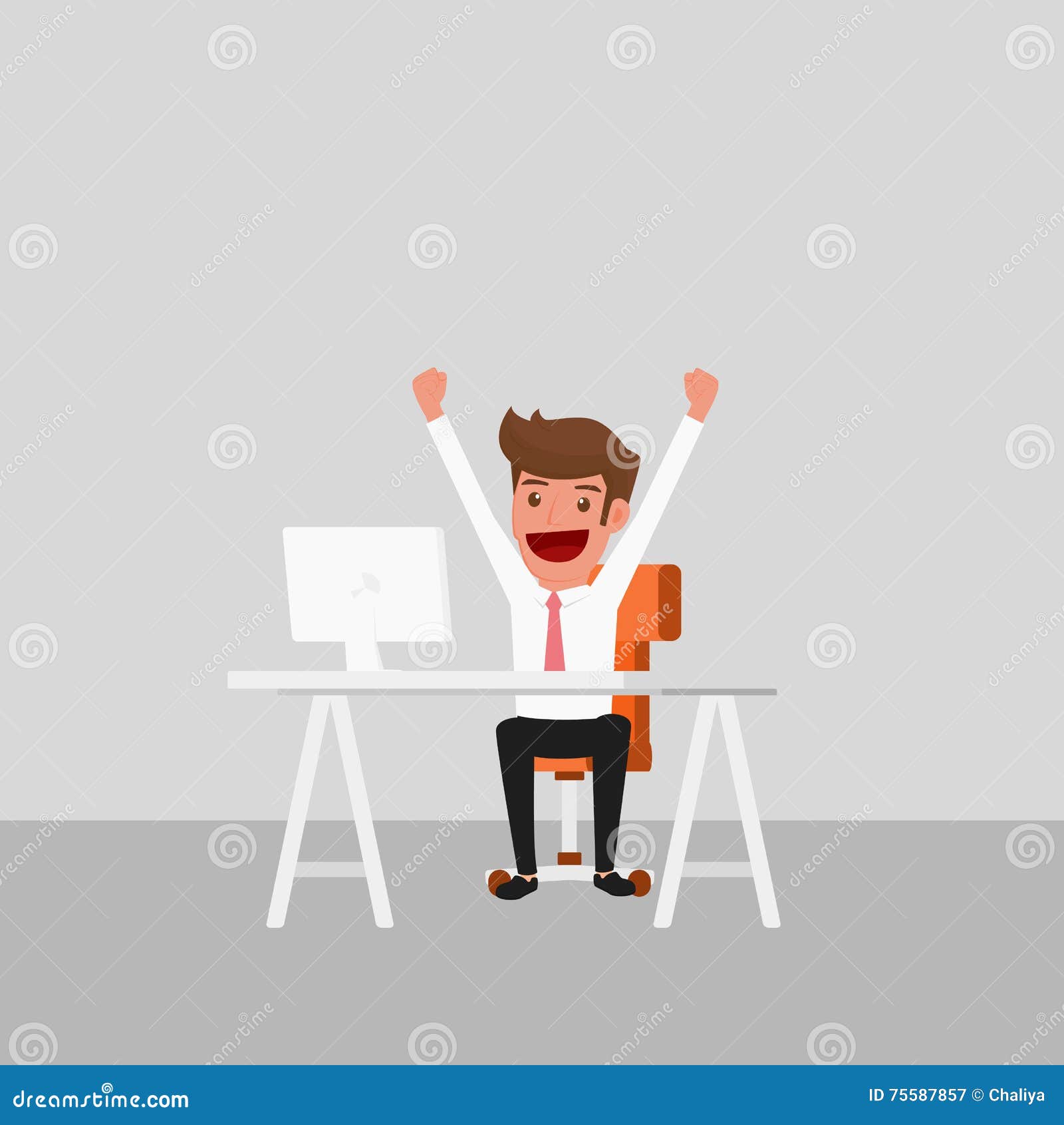Businessman Working on Computer. Happy and Successful Stock Vector ...