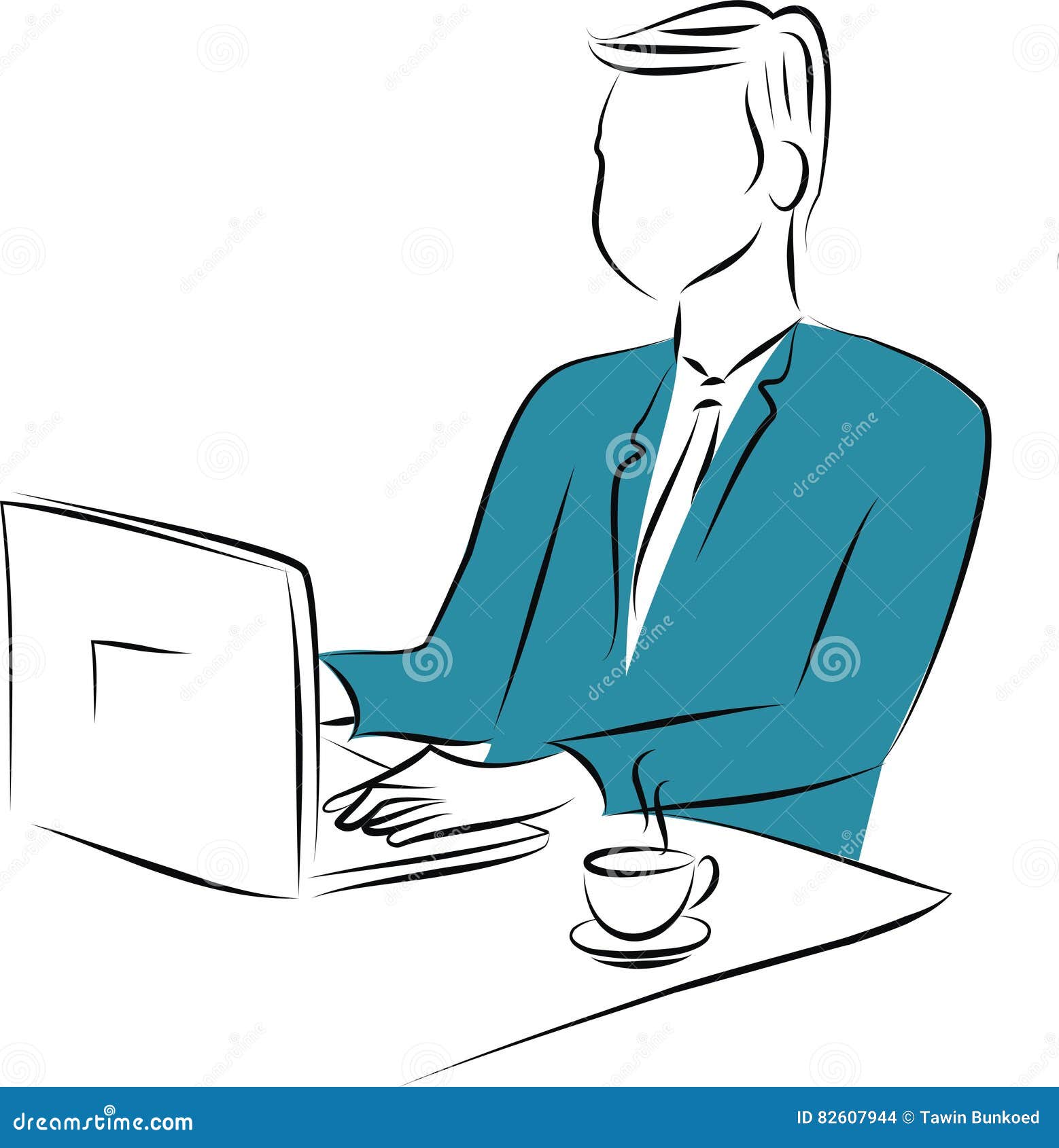 Businessman Working on Computer Stock Illustration - Illustration of ...