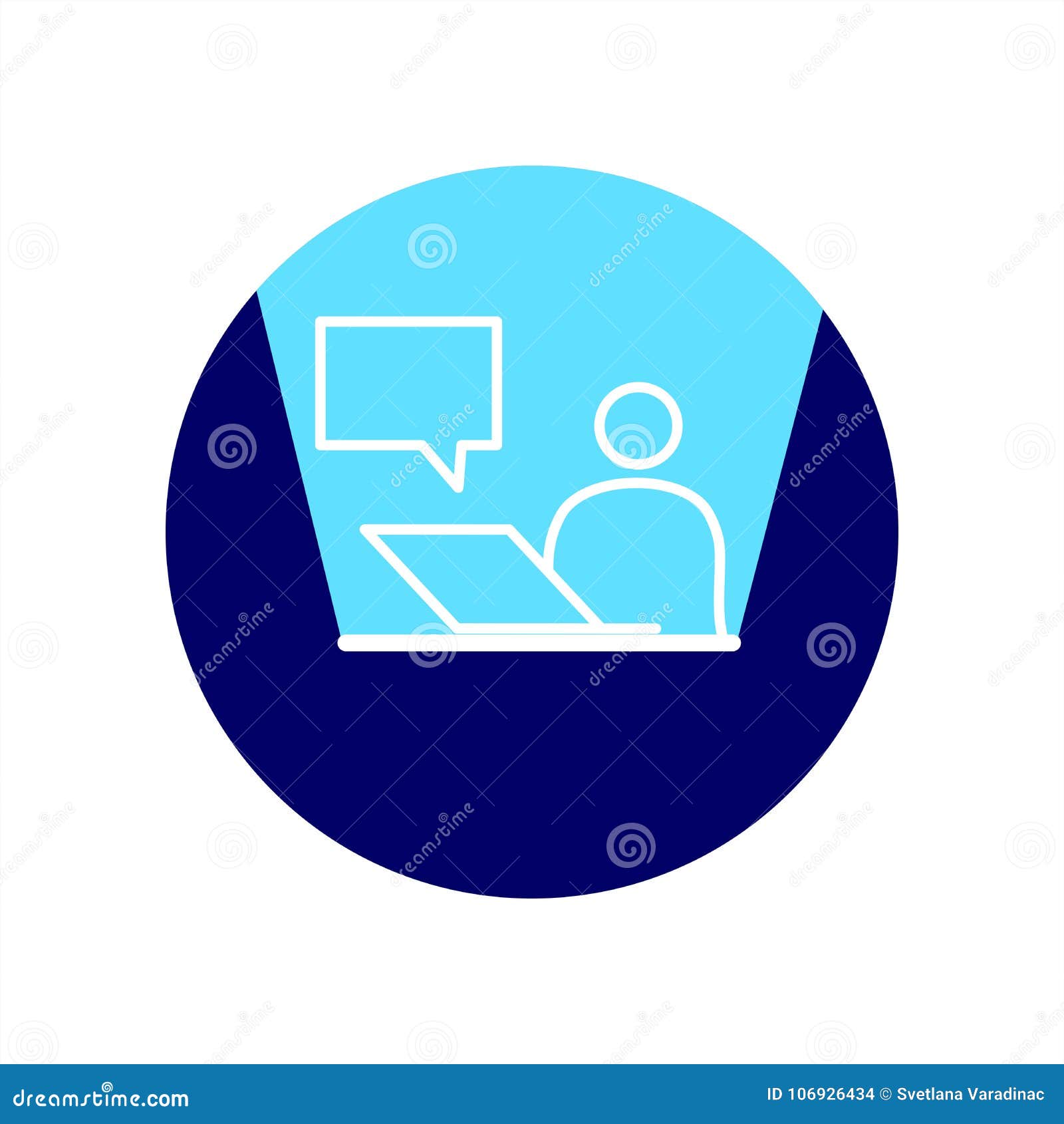 Businessman Working on Computer. Icon with Long Shadow. Stock Vector ...