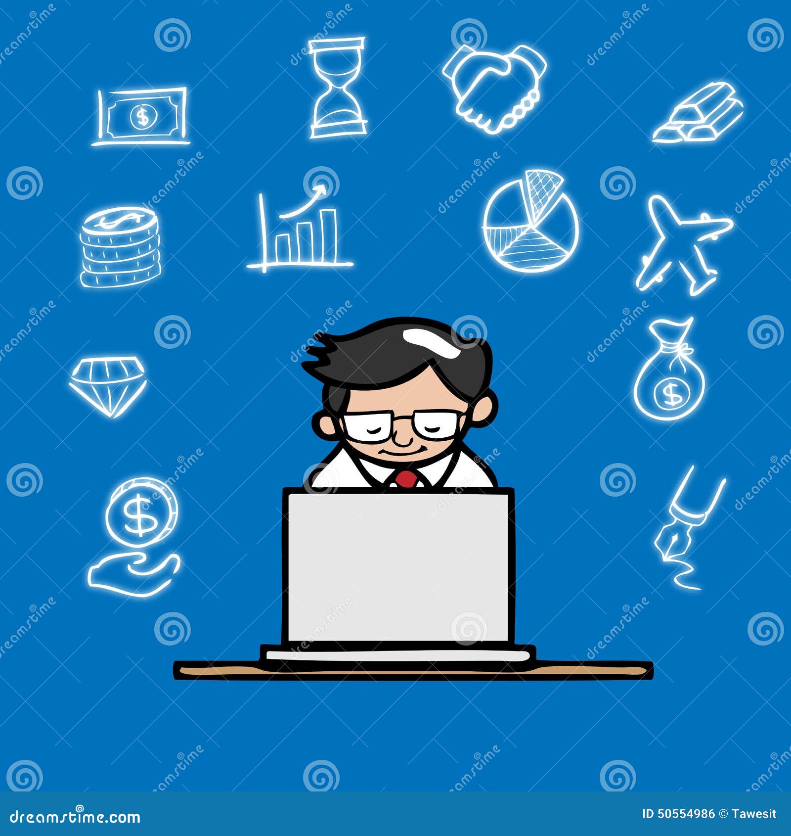 Businessman Working with Computer Stock Vector - Illustration of male ...