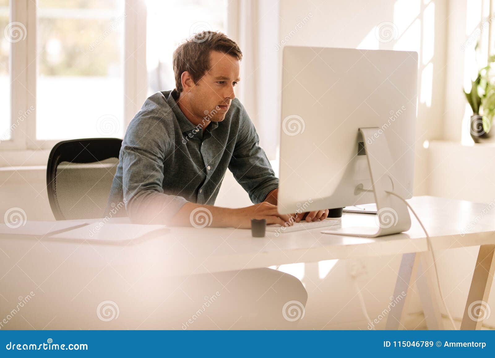 Entrepreneur Working on Computer at Home Stock Image - Image of ...