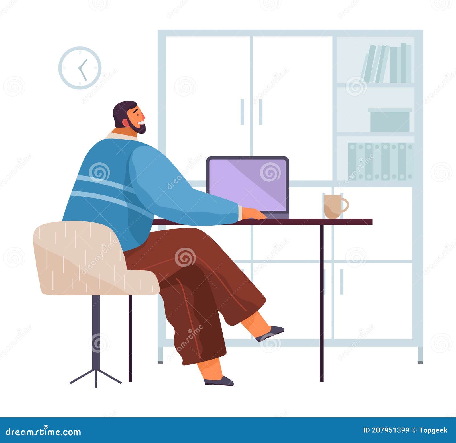 Businessman Working at the Computer in Office. Bearded Man Looking at ...