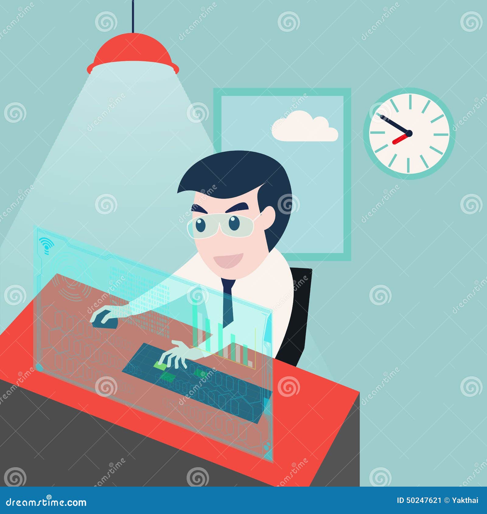Businessman Working on Computer in Office Stock Illustration ...