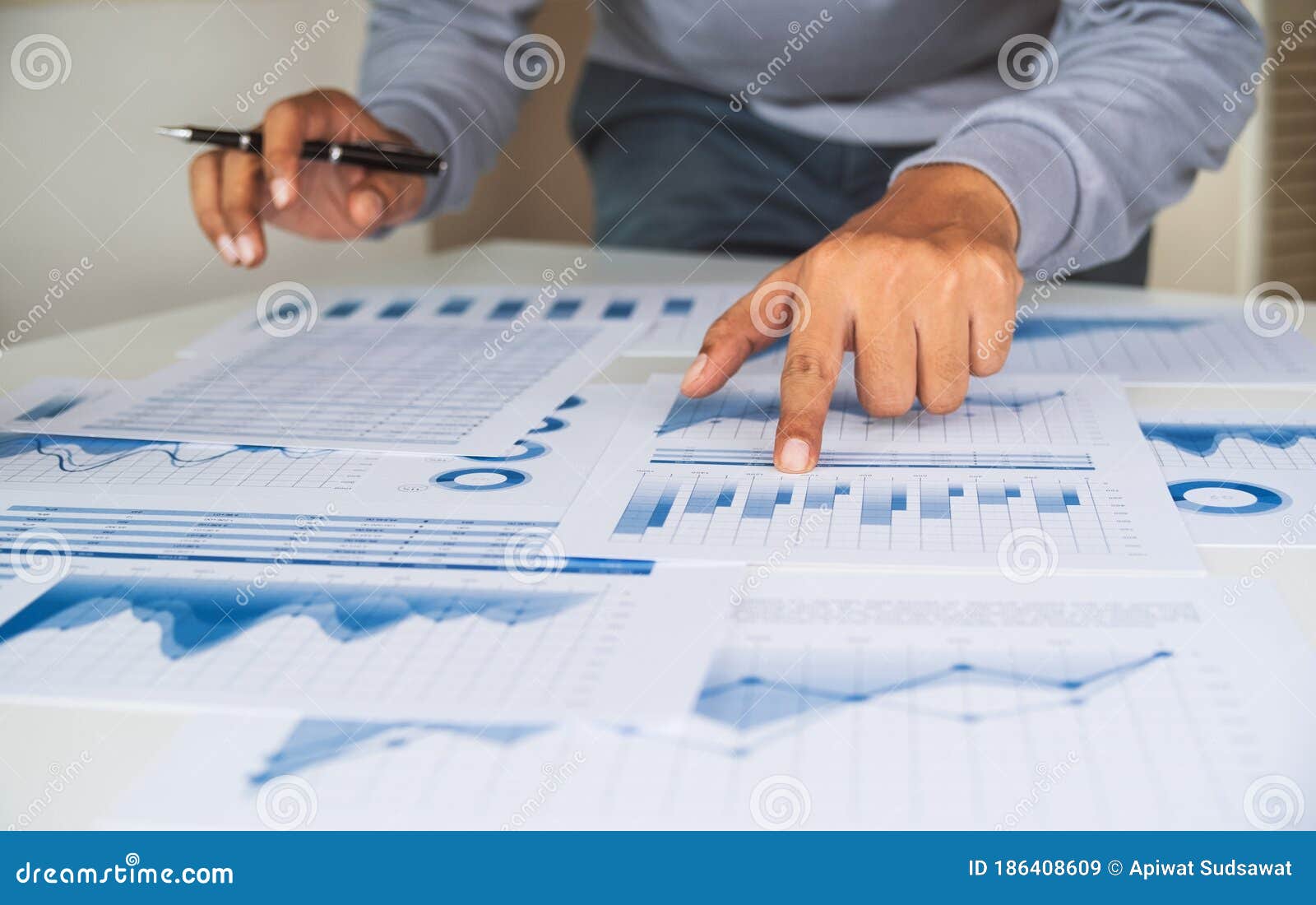 Businessman Working Data Document Graph Chart Report Marketing Research ...