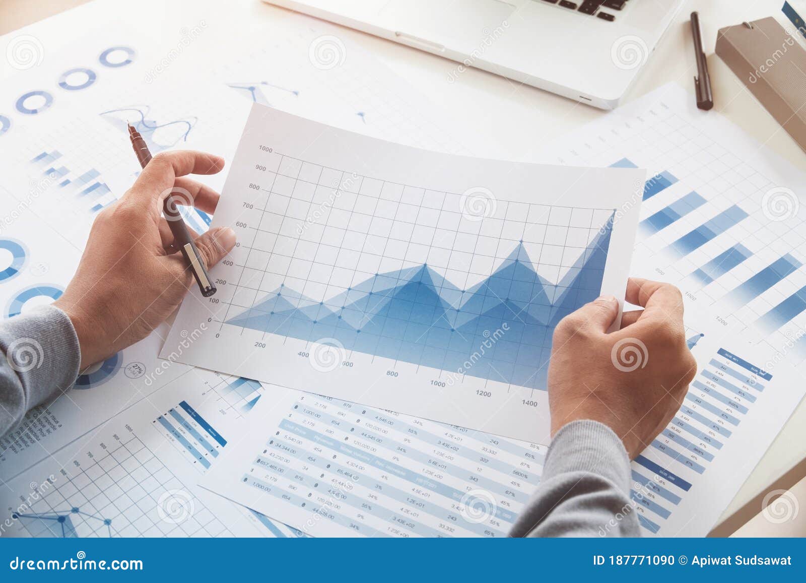 Businessman Working Data Document Graph Chart Report Marketing Research ...