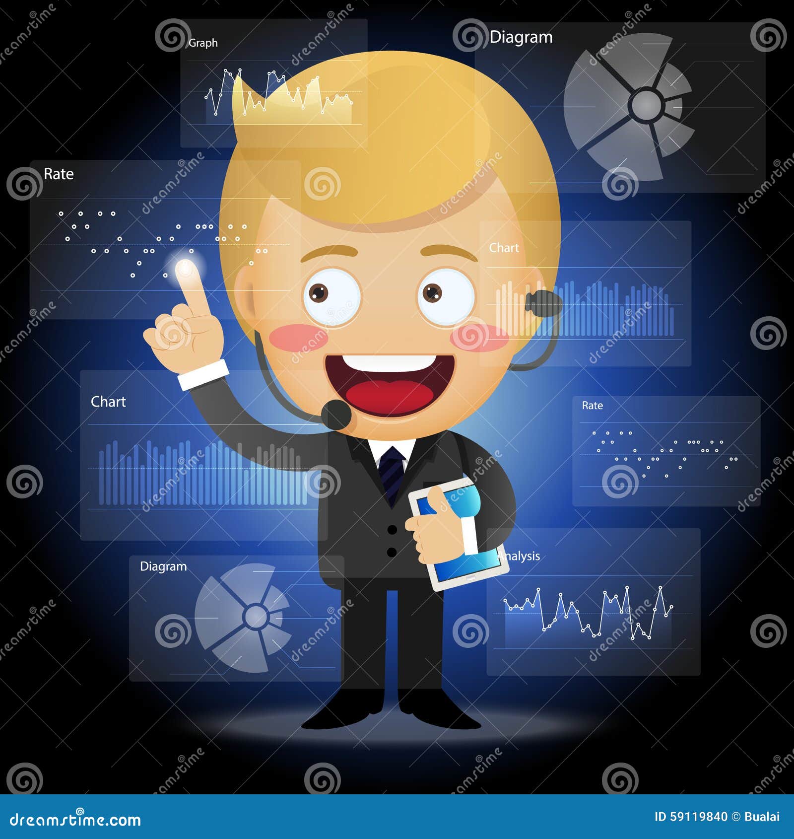Businessman Working with Data Processing Stock Vector - Illustration of ... Businessman Working with Data Processing Stock Vector - Illustration of ...