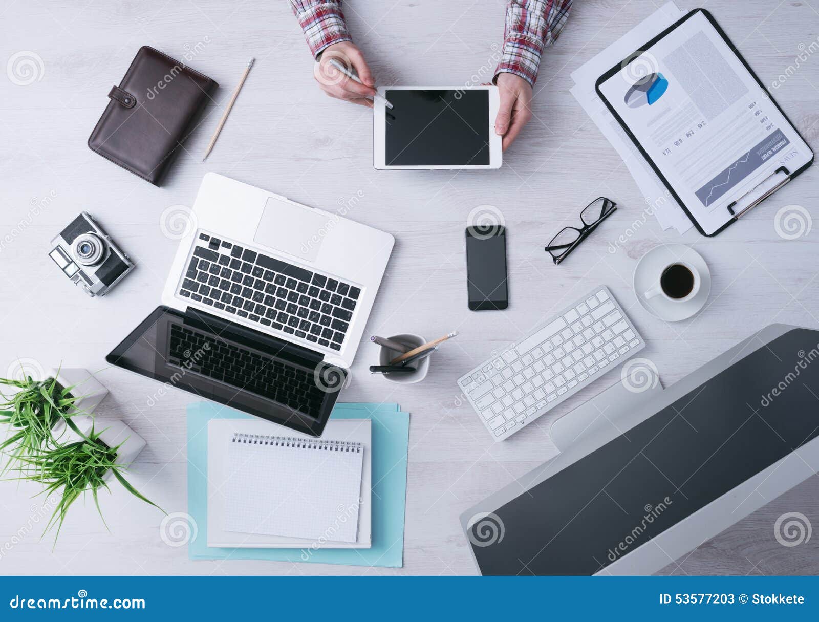 Businessman Working at Desk with a Digital Tablet Stock Image - Image ...