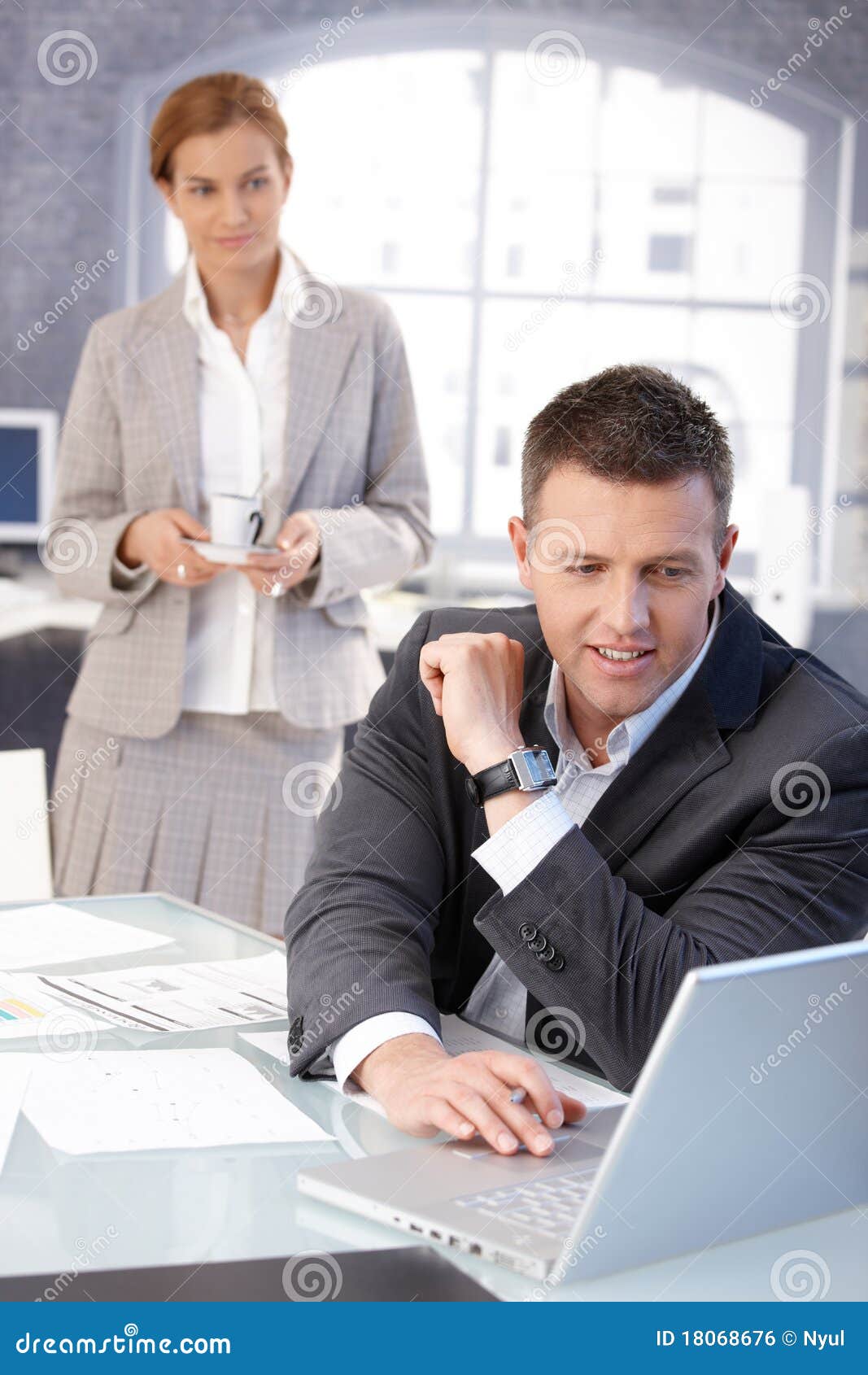 Businessman Working at Desk Getting Coffee Stock Photo - Image of ...