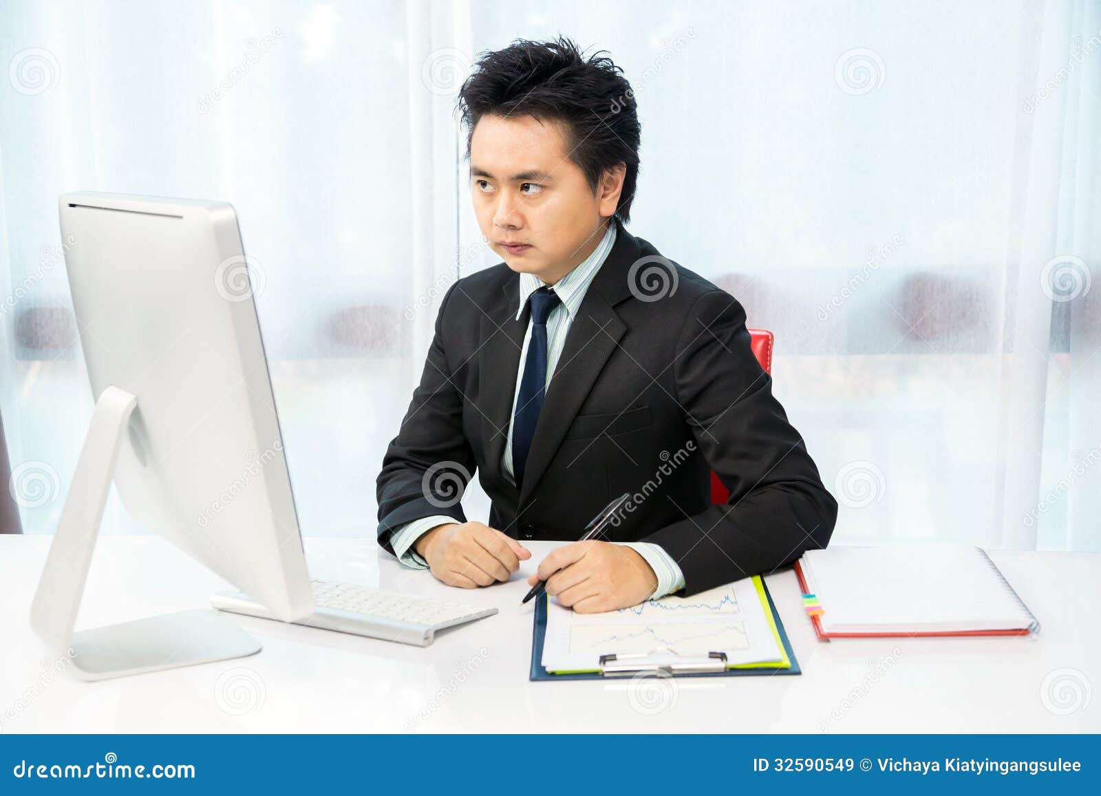 Businessman Working with Desktop Stock Image - Image of businessman ...