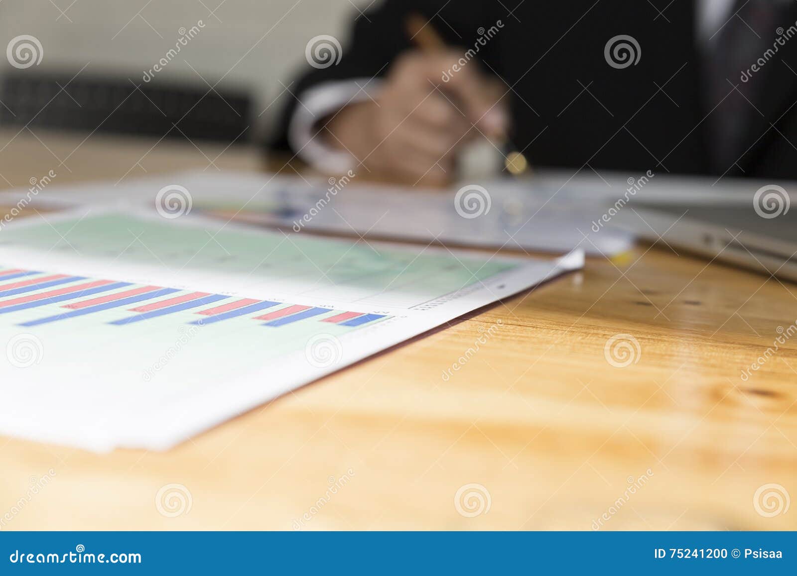 Businessman Working with Diagram Paperwork Document, Laptop Comp Stock ...