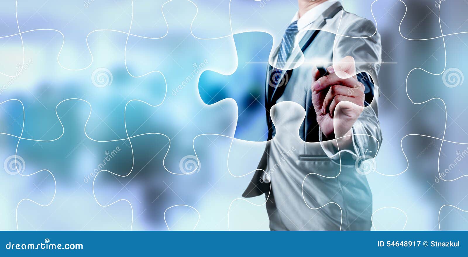 Businessman Working on Digital Jigsaw Screen, Business Strategy Stock ...