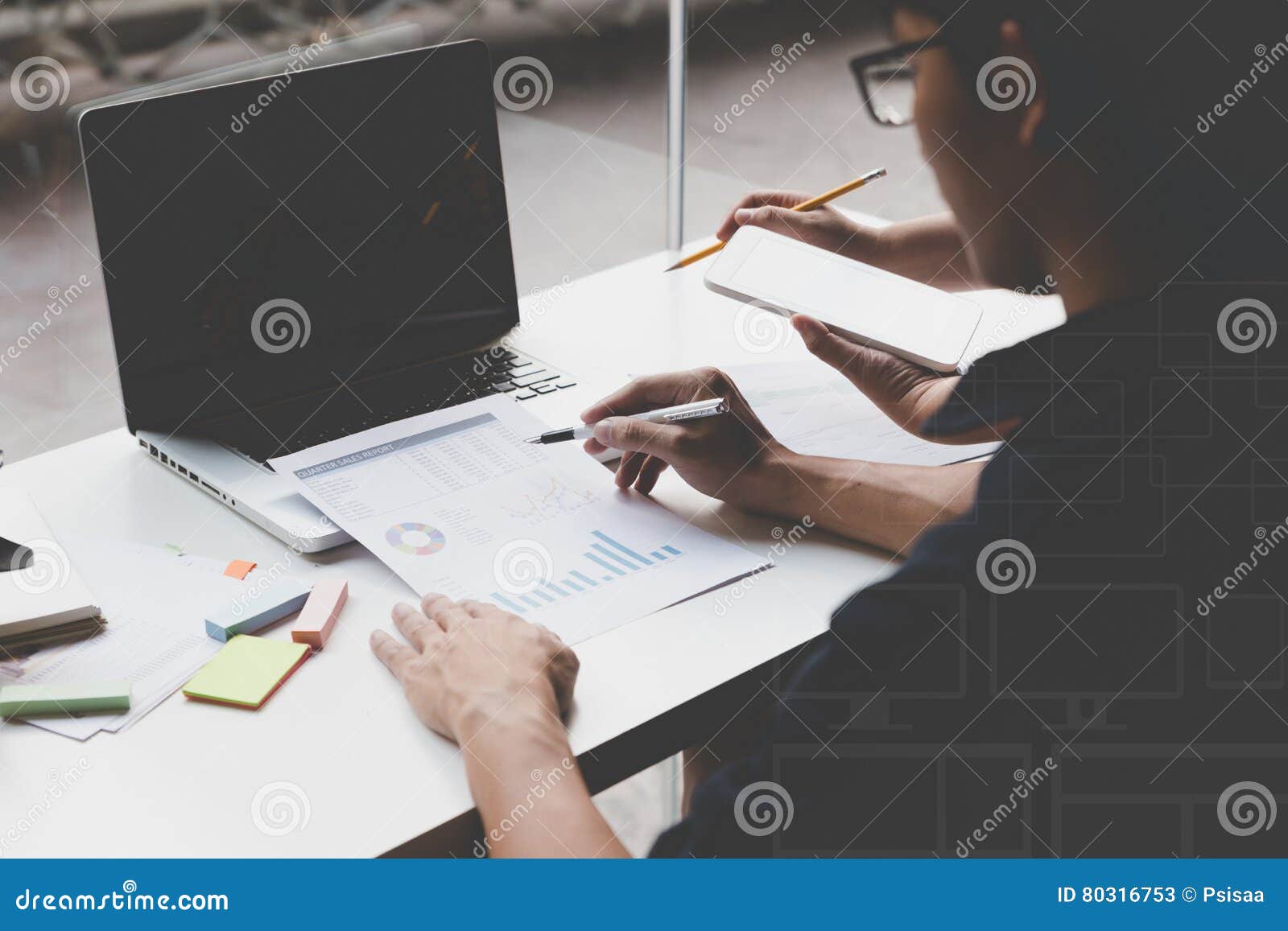 Businessman Working with Document and Computer in Office Workplace ...