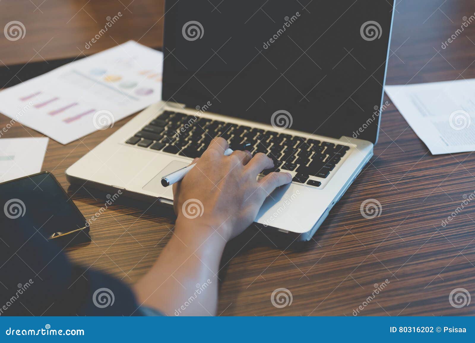 Businessman Working with Document and Computer in Office Workplace ...
