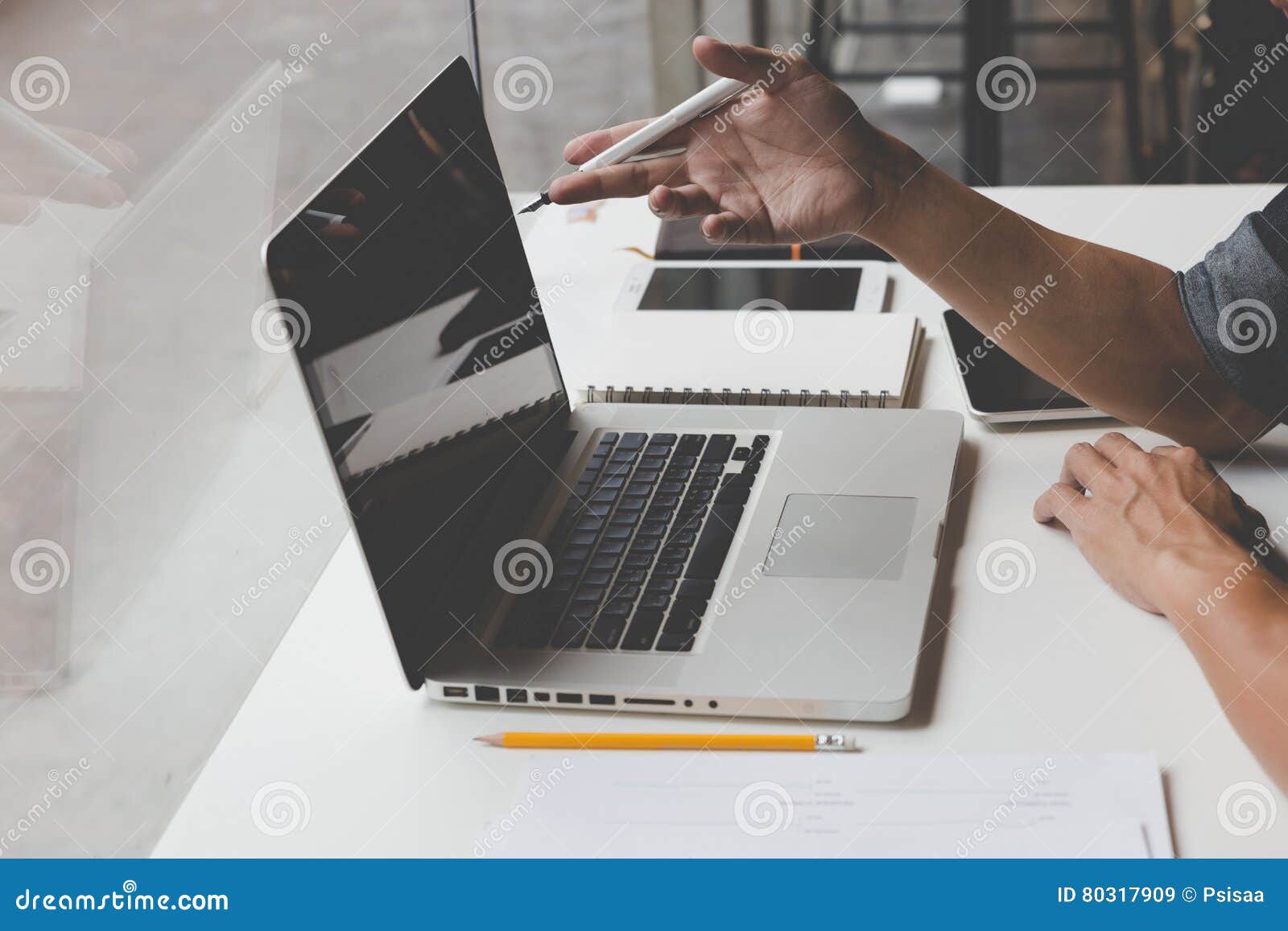 Businessman Working with Document and Computer in Office Workplace ...