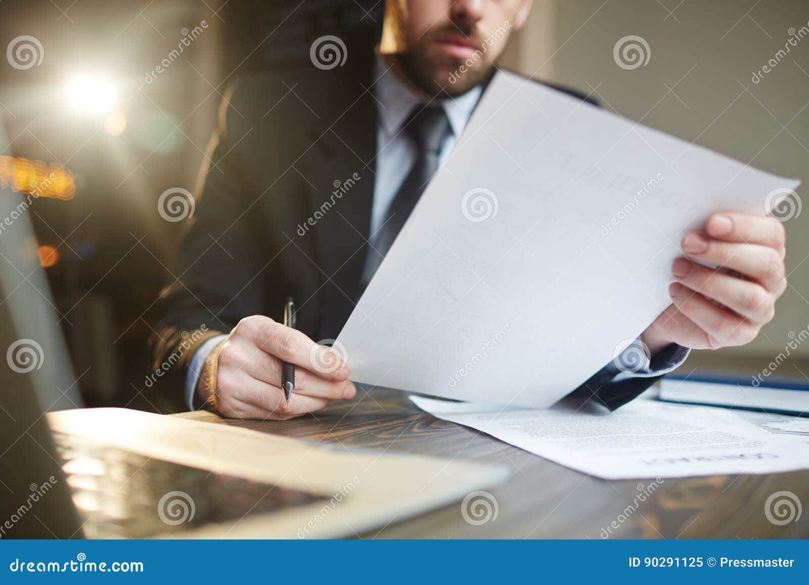 Businessman Working with Documentation at Desk Stock Image - Image of ...