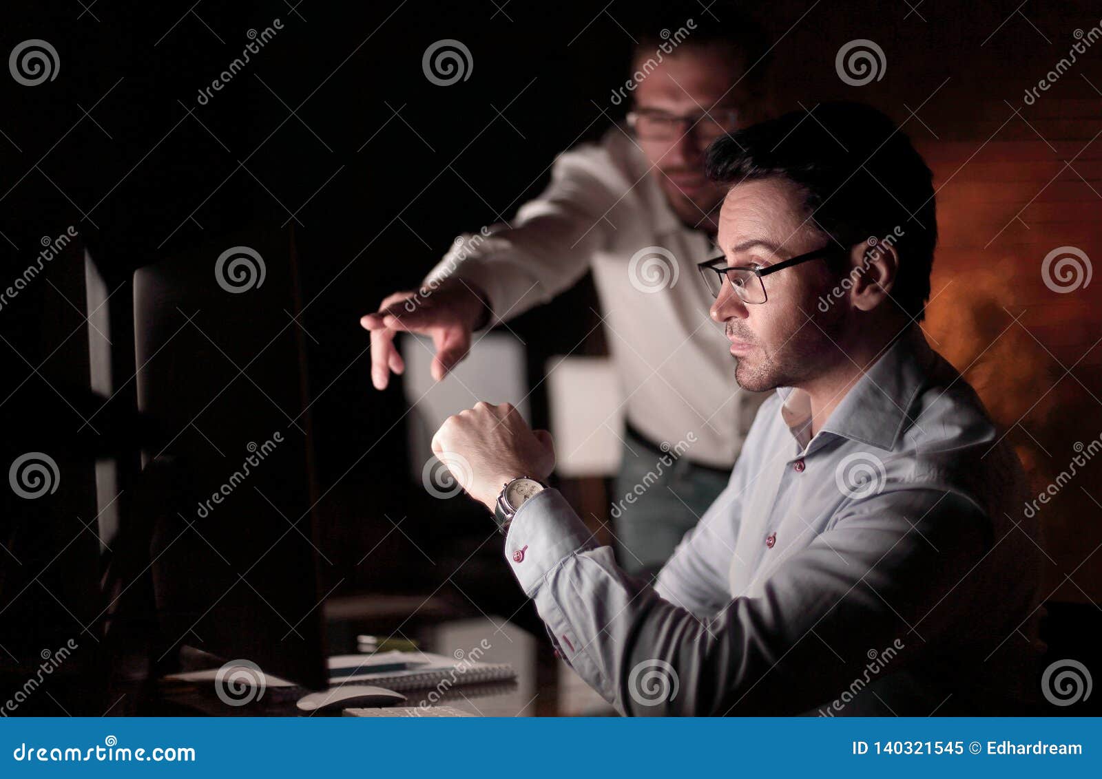 Businessman Working with Documents Dark Office Stock Image - Image of ...
