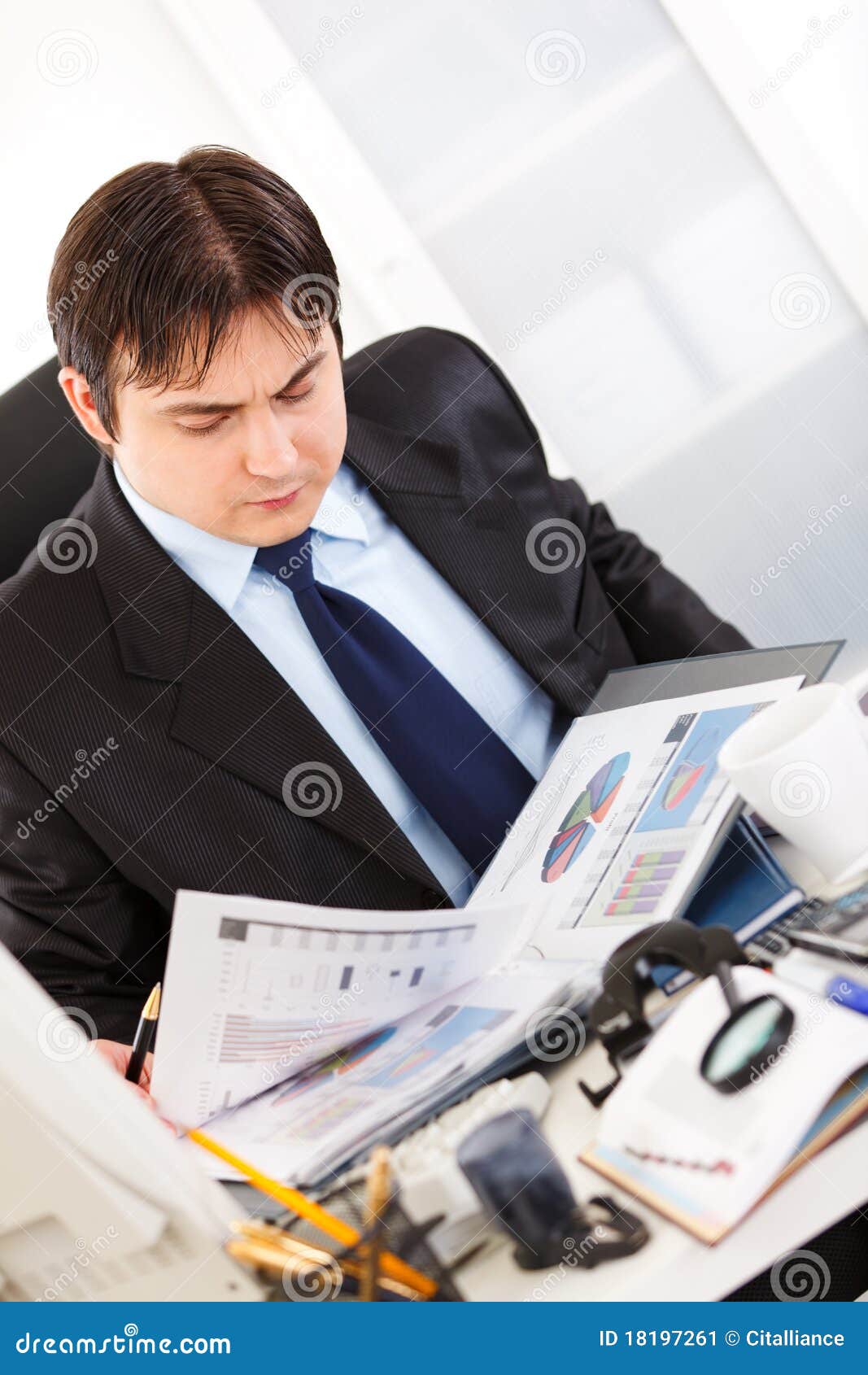 Businessman Working with Financial Documents Stock Image - Image of ...