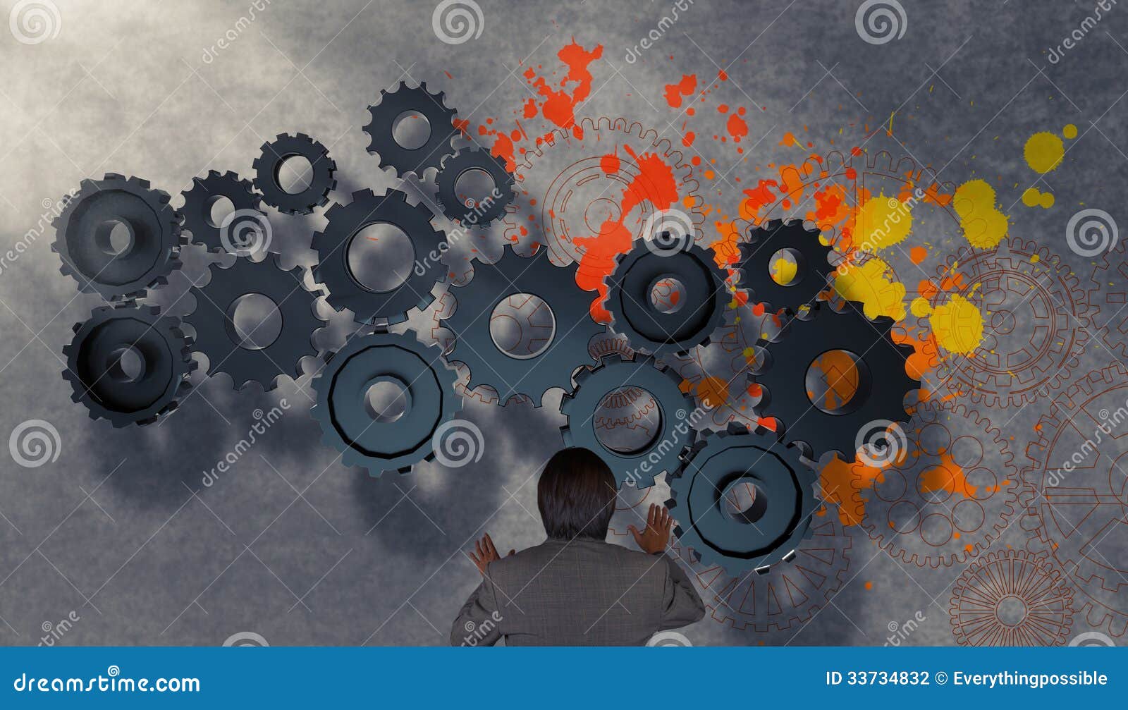 Businessman Working with Gear Stock Photo - Image of mechanic ...
