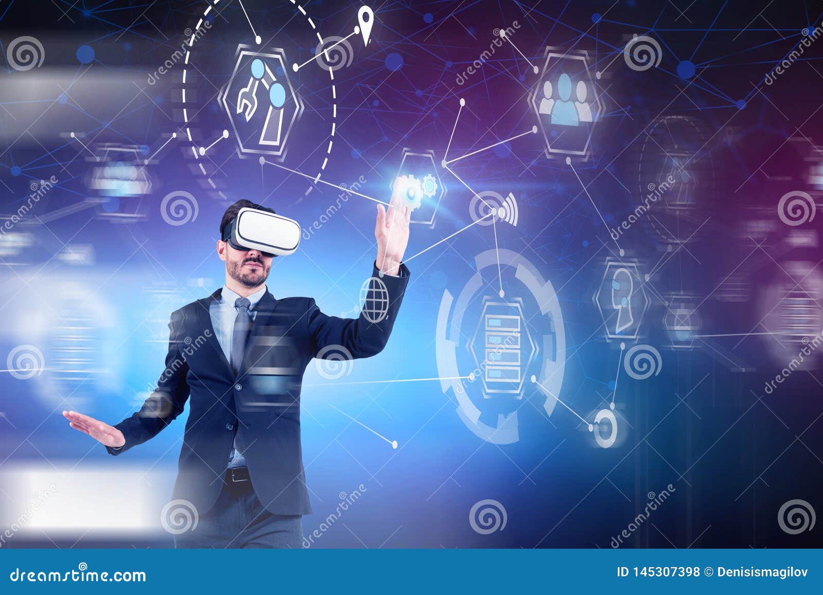Businessman Working with GUI Interface in VR Stock Illustration ...