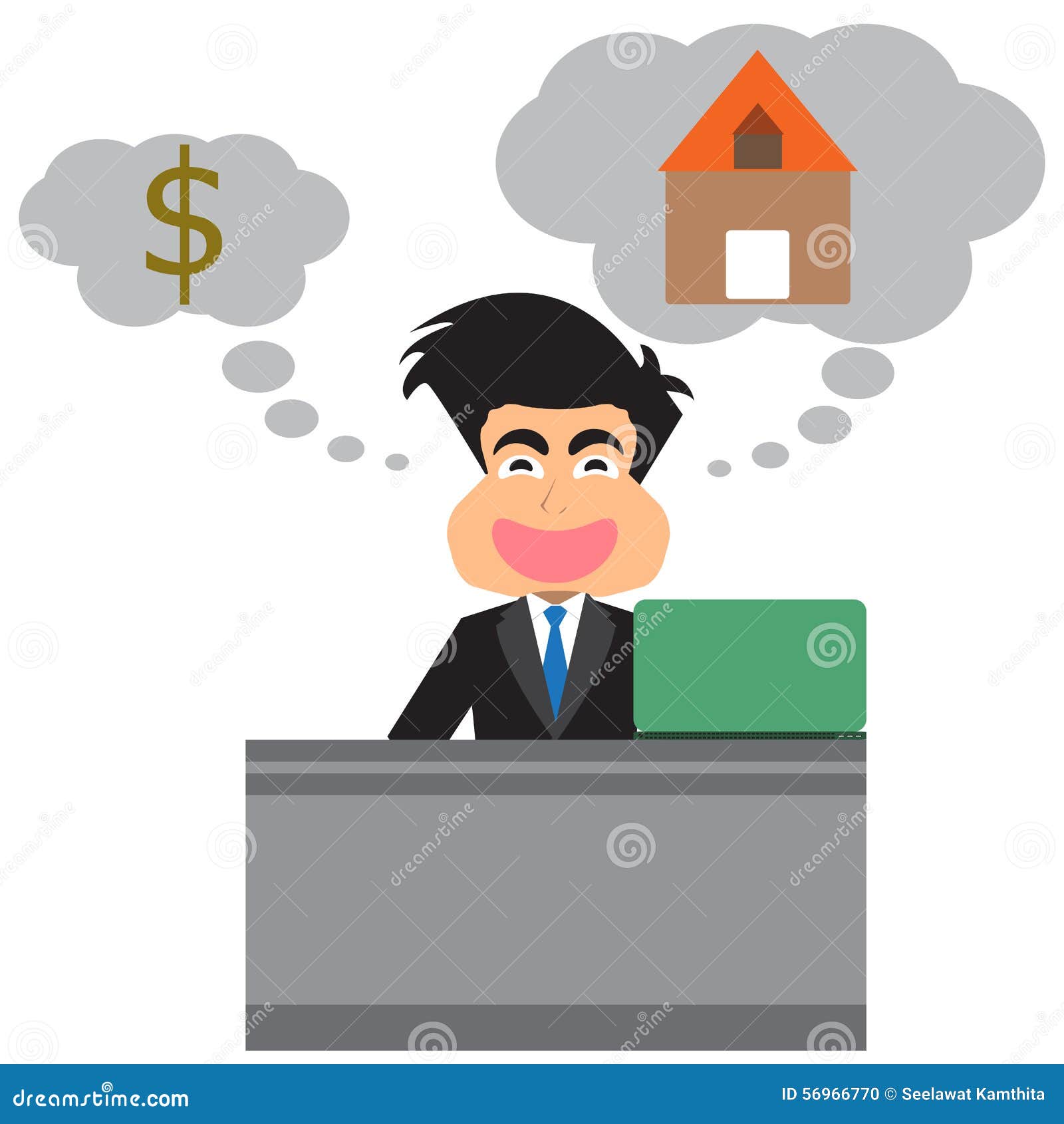 Businessman Working Happily with Dreams. Stock Vector - Illustration of ...