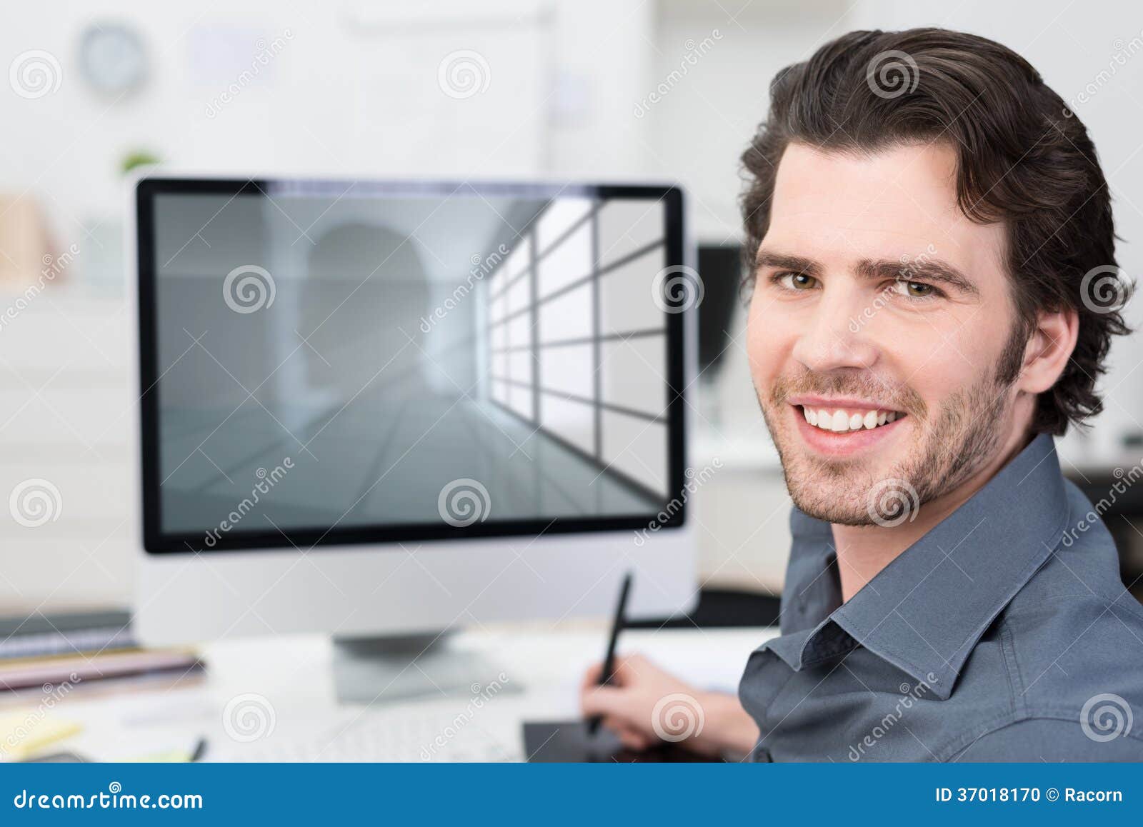 Businessman Working with His Computer Stock Photo - Image of plan ...