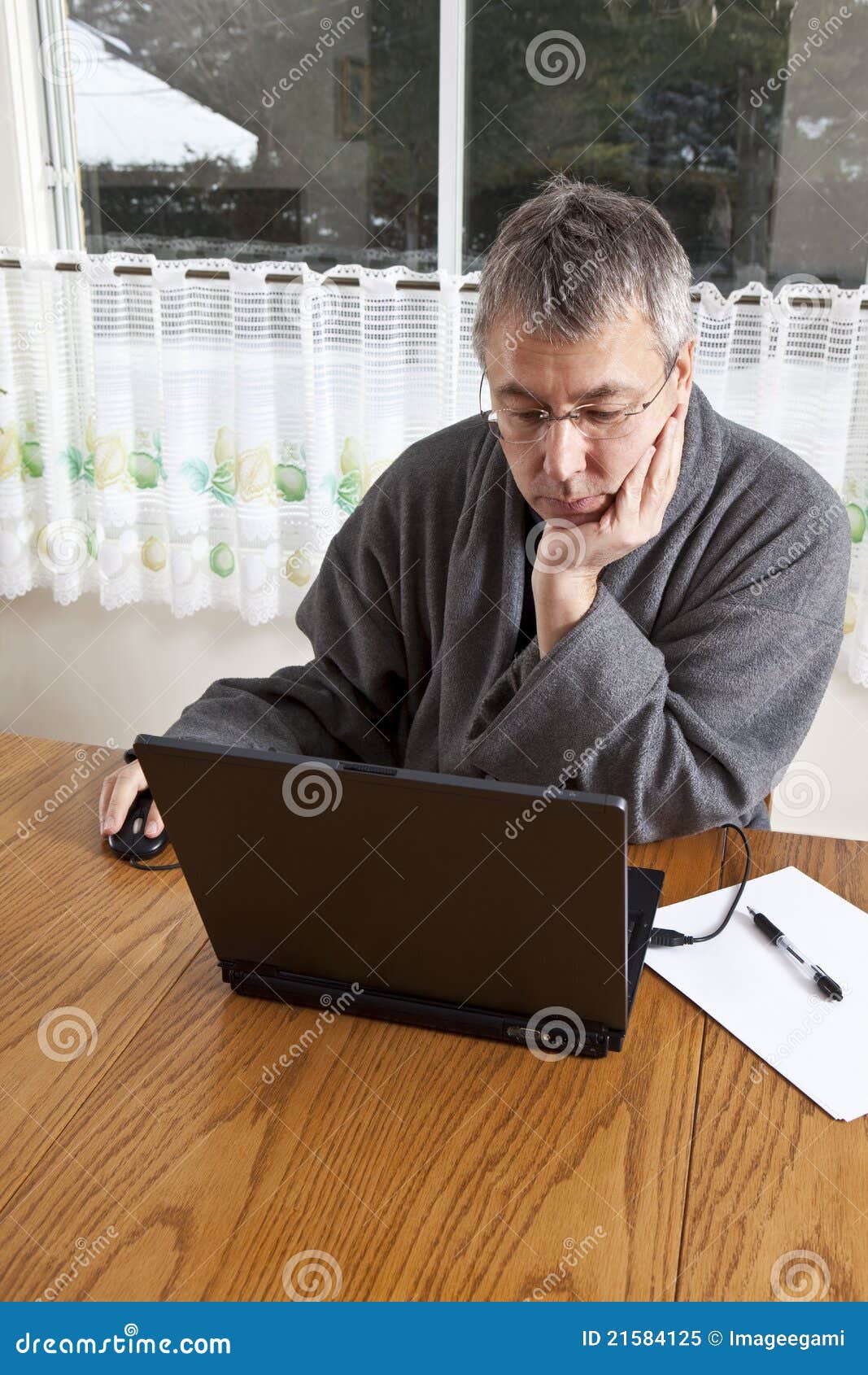 Businessman Working from Home in Pajamas Stock Image - Image of laptop ...