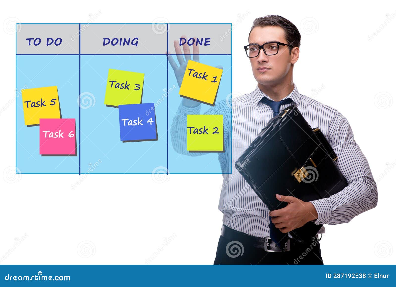 Businessman Working on Kanban Board with Tasks Stock Photo - Image of ...