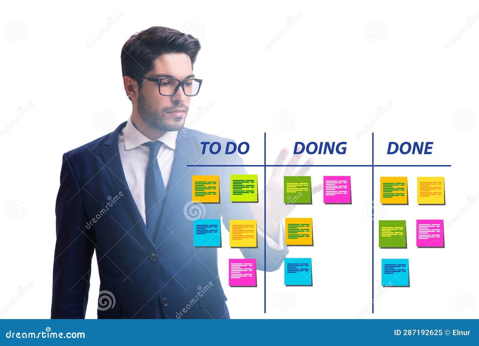 Businessman Working on Kanban Board with Tasks Stock Image - Image of ...
