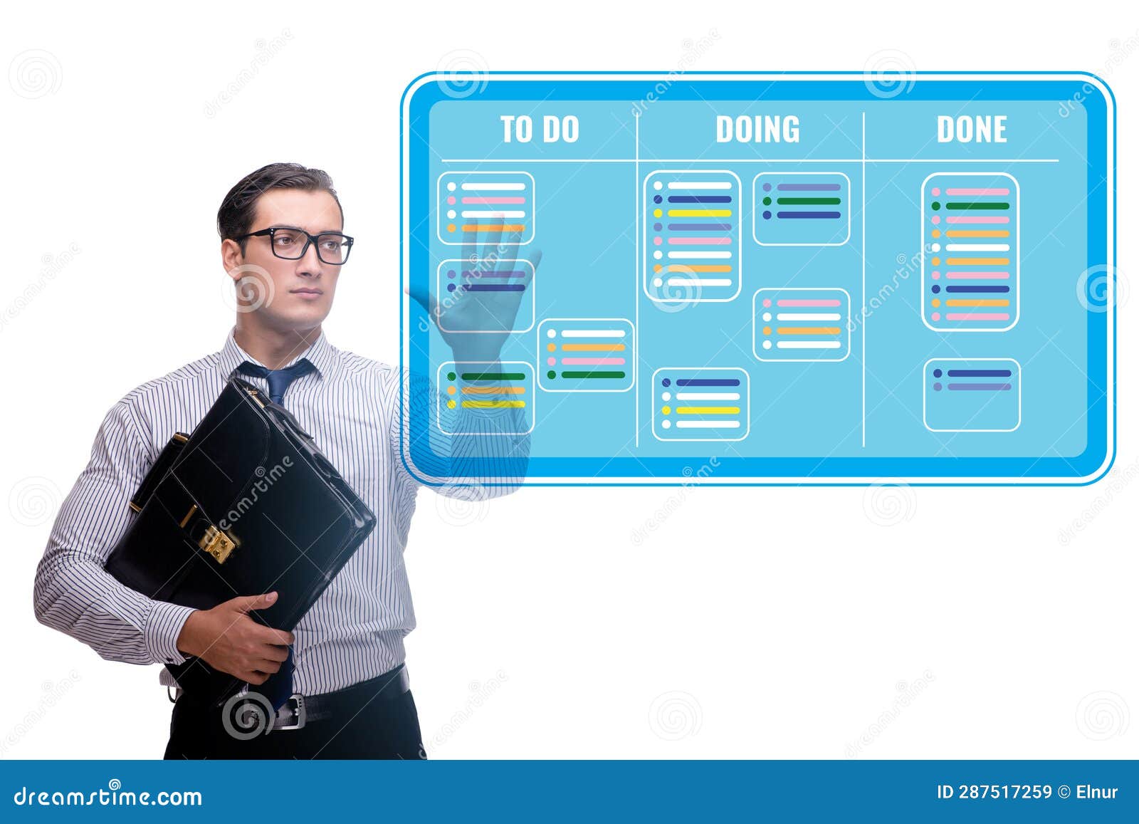 Businessman Working on Kanban Board with Tasks Stock Image - Image of ...