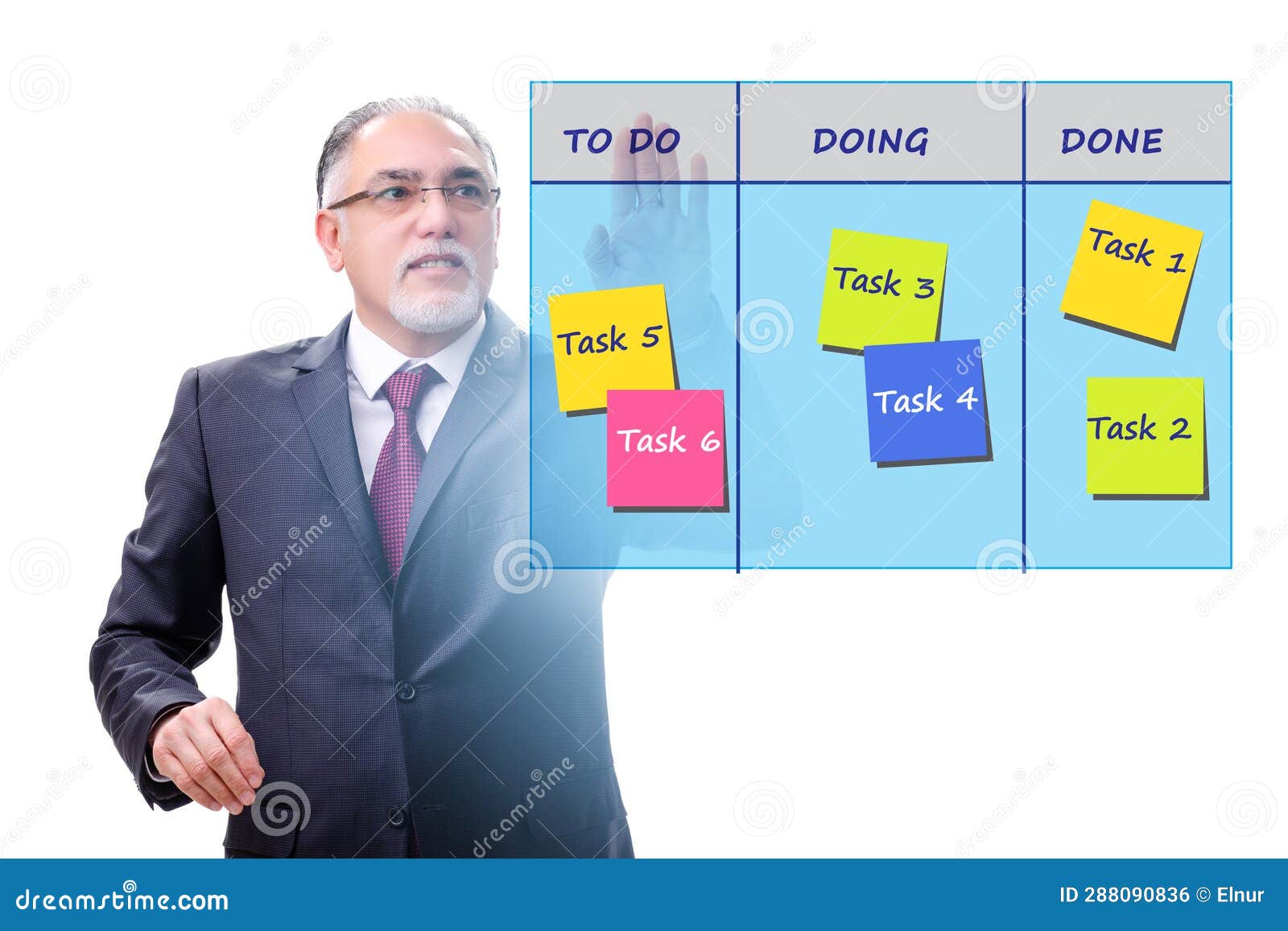 Businessman Working on Kanban Board with Tasks Stock Photo - Image of ...
