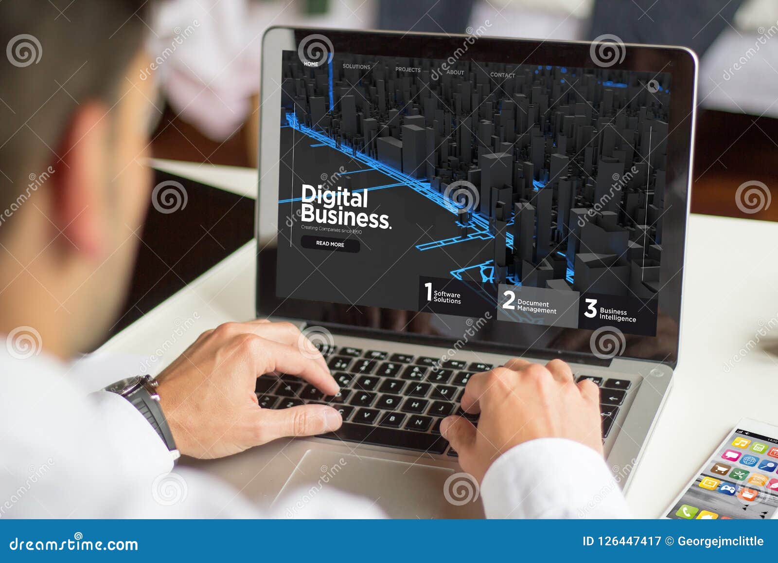 Businessman Browsing Digital Business with Computer Stock Image - Image ...