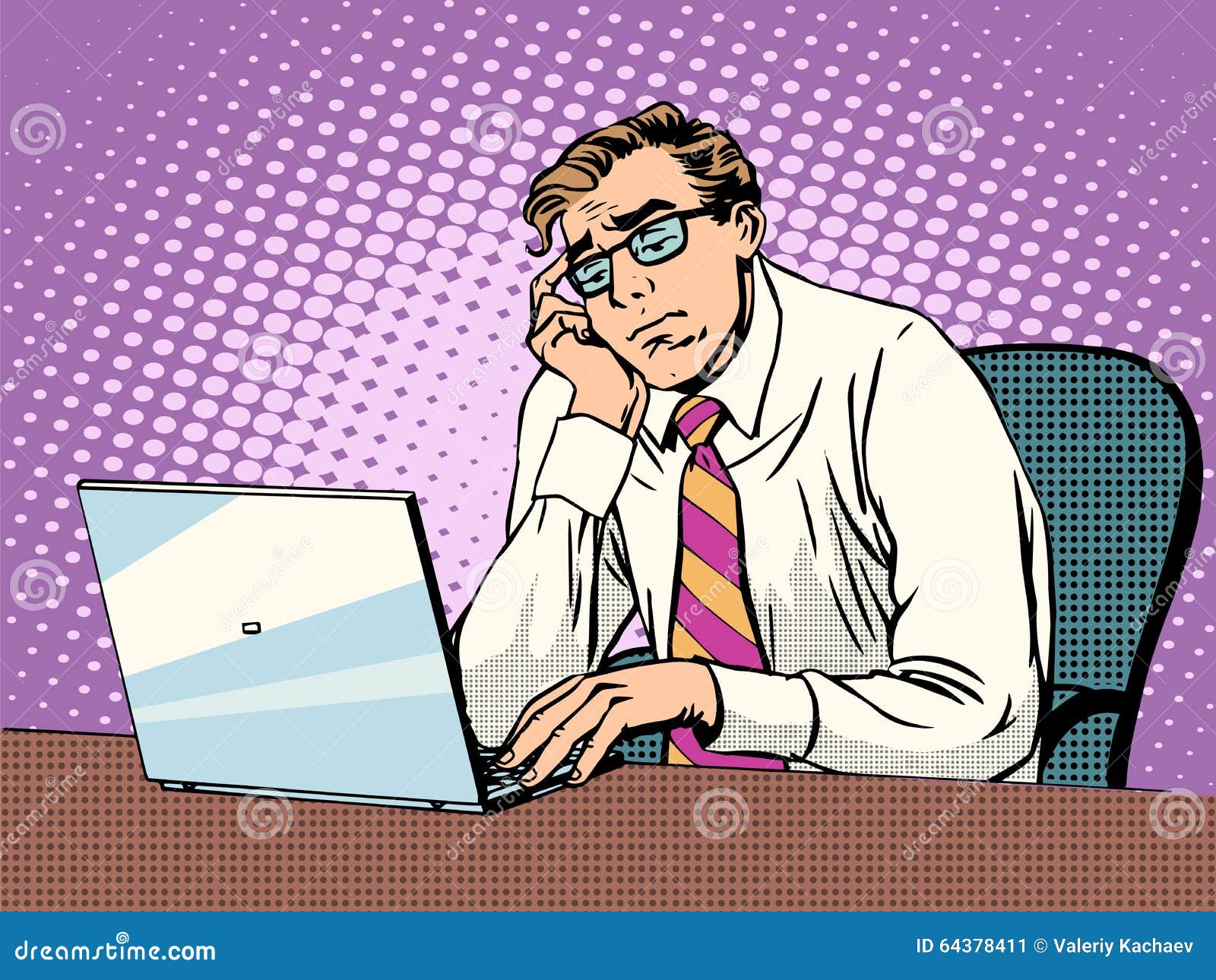 Businessman Working on Laptop Boredom Stock Vector - Illustration of ...