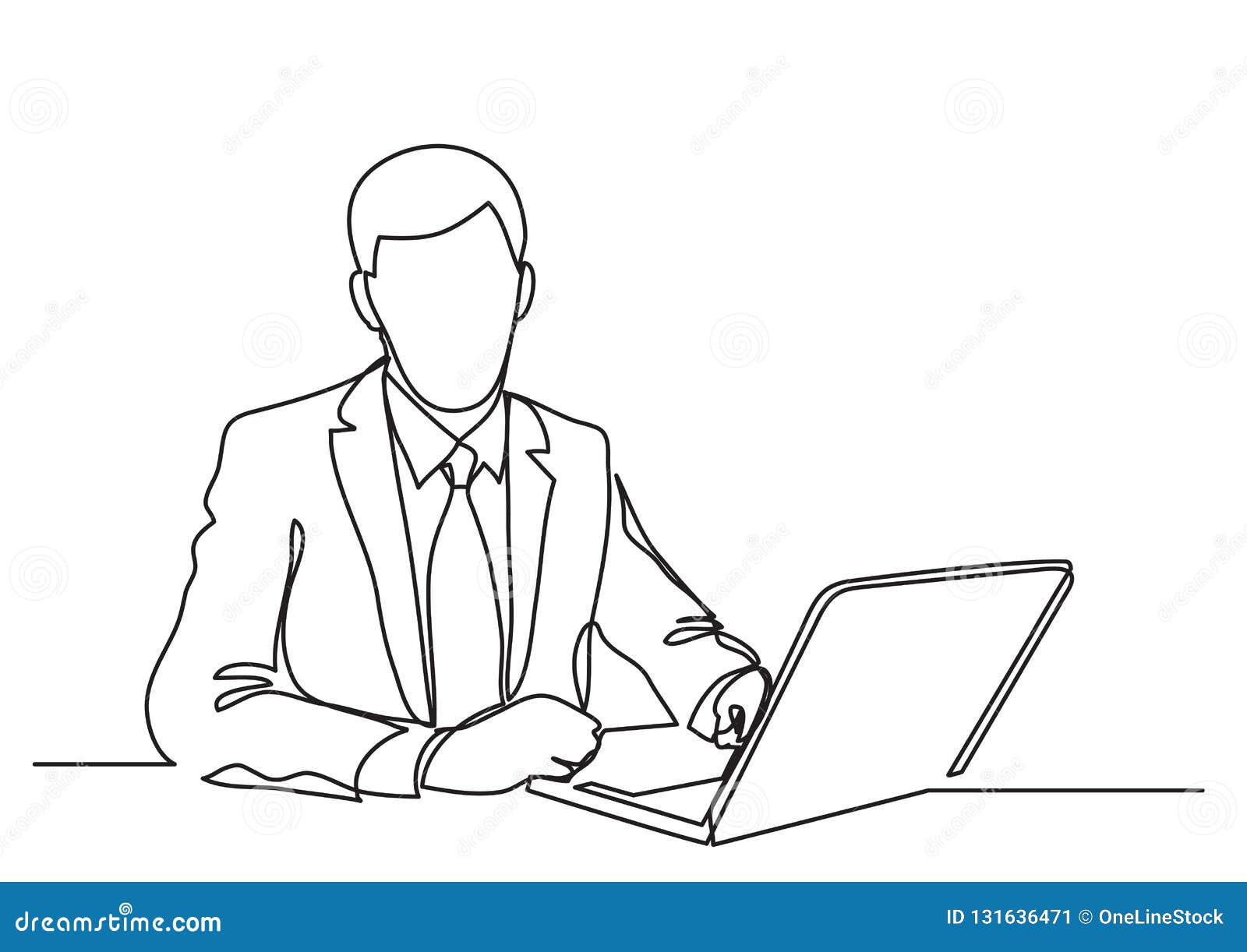 Businessman Working on Laptop Computer - Single Line Drawing Stock ... Businessman Working on Laptop Computer - Single Line Drawing Stock ...