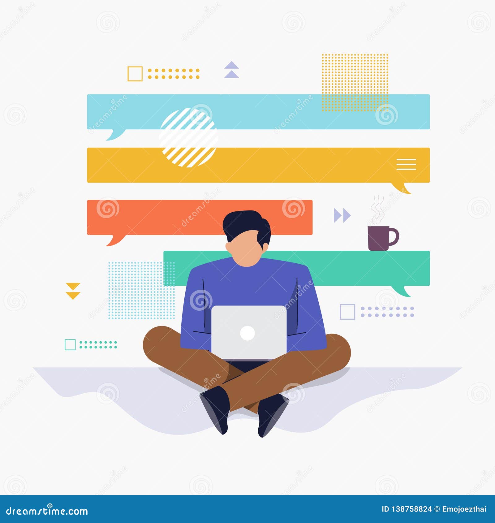 Businessman working laptop stock vector. Illustration of device - 138758824