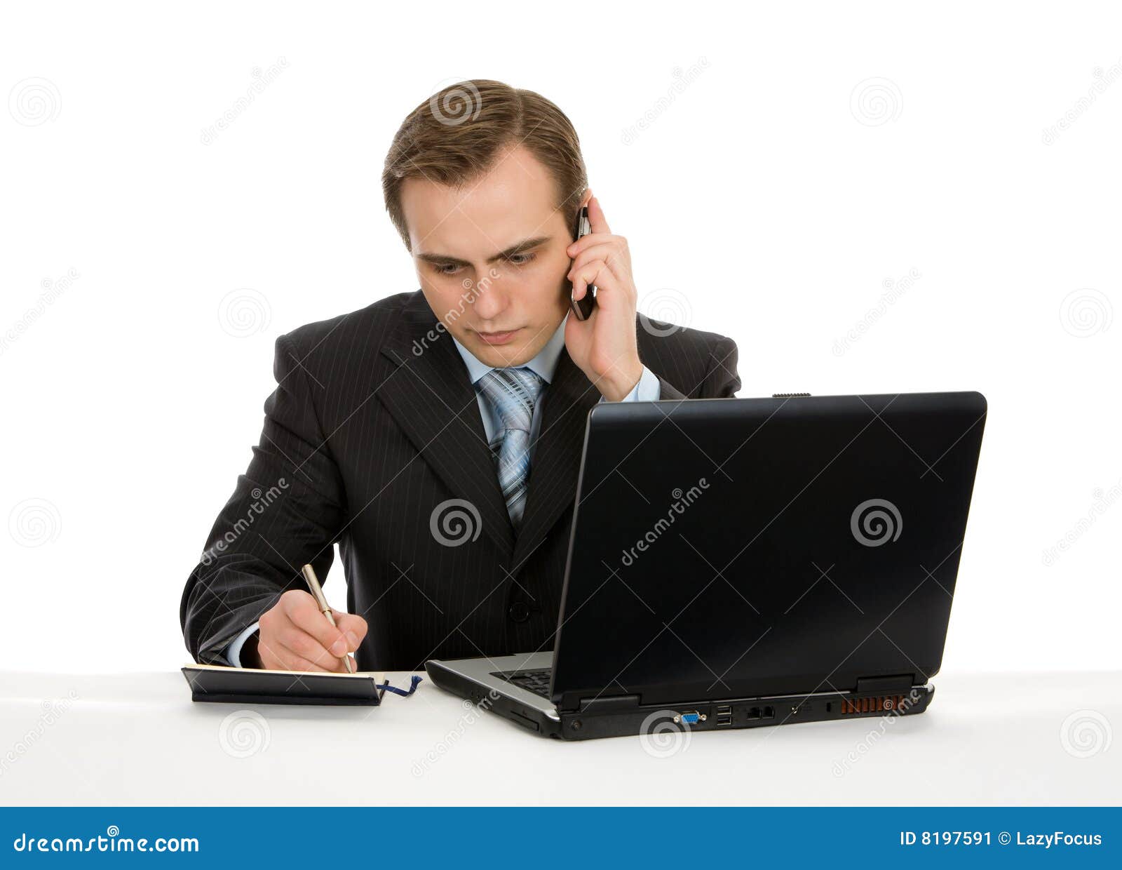 Businessman Working on Laptop. Isolated on White. Stock Image - Image ...
