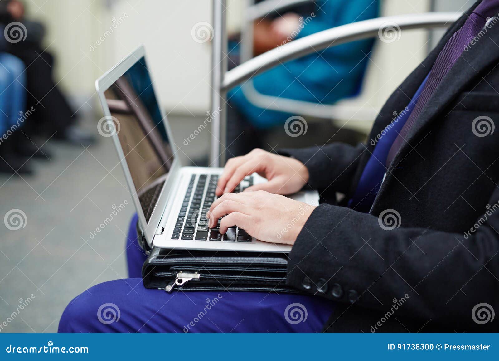 Businessman Working with Laptop in Subway Stock Photo - Image of ...