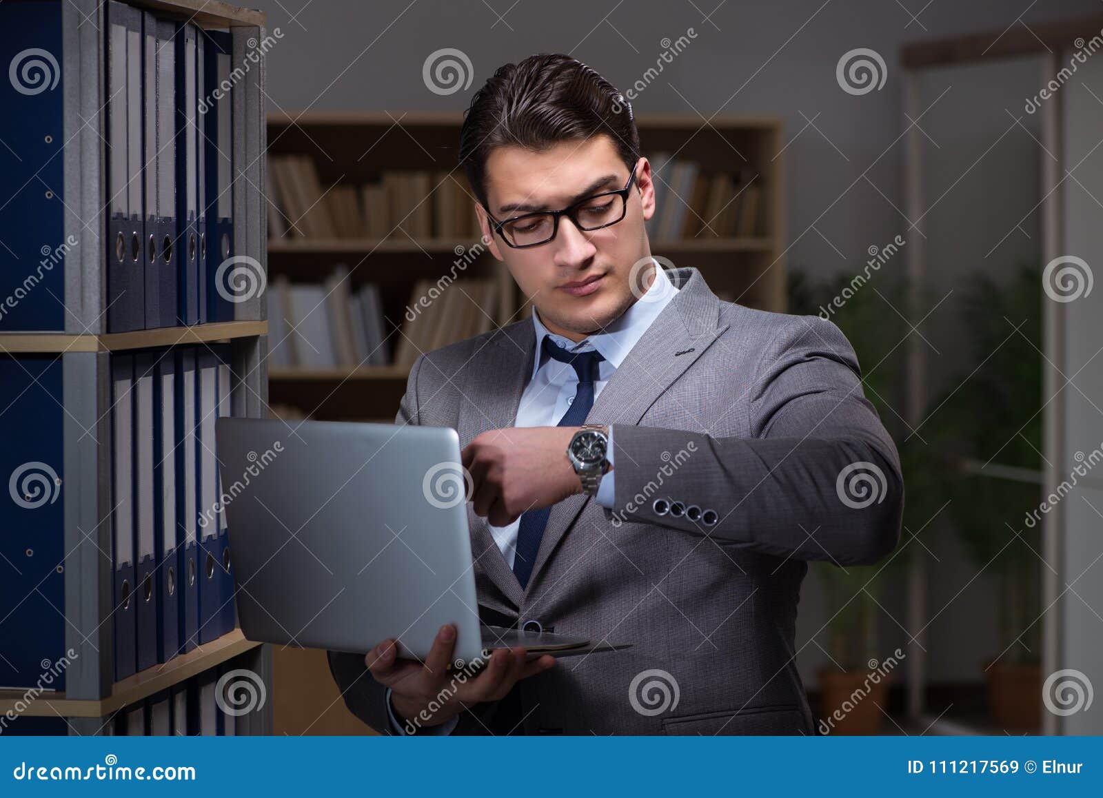 The Businessman Working Late Hours in the Office Stock Image - Image of ...