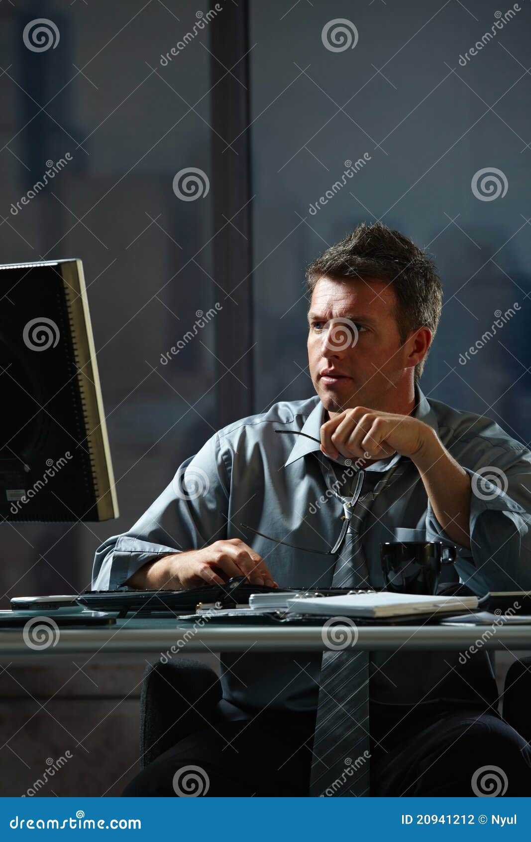Businessman Working Late in Office Stock Photo - Image of corporate ...