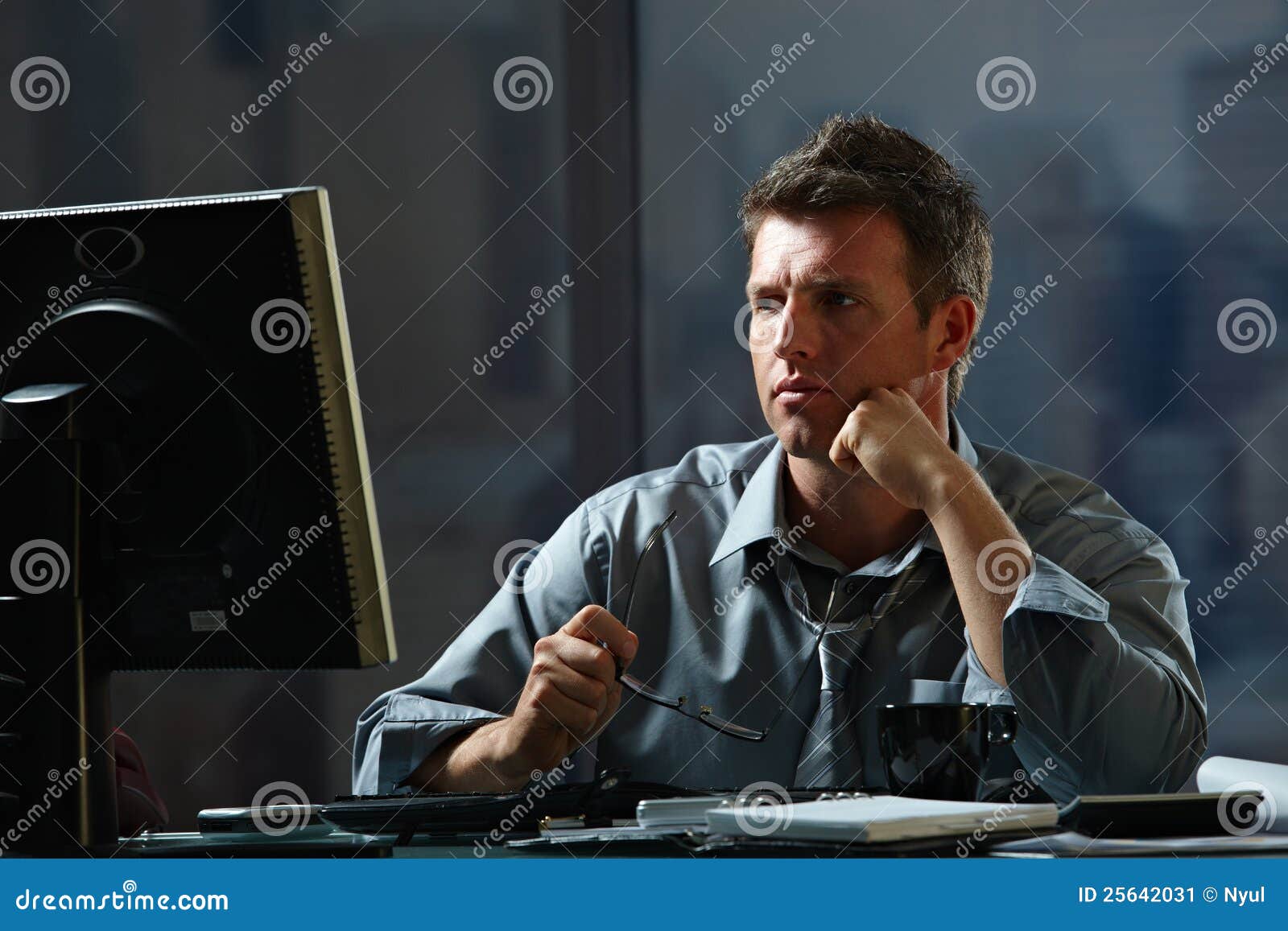 Businessman Working Late in Office Stock Image - Image of corporation ...