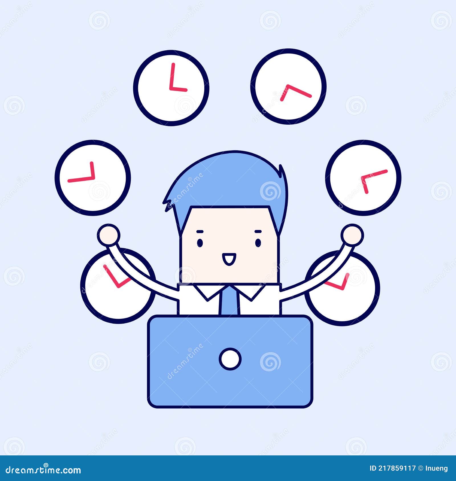 Businessman Working with Many Clocks. Cartoon Character Thin Line Style ...