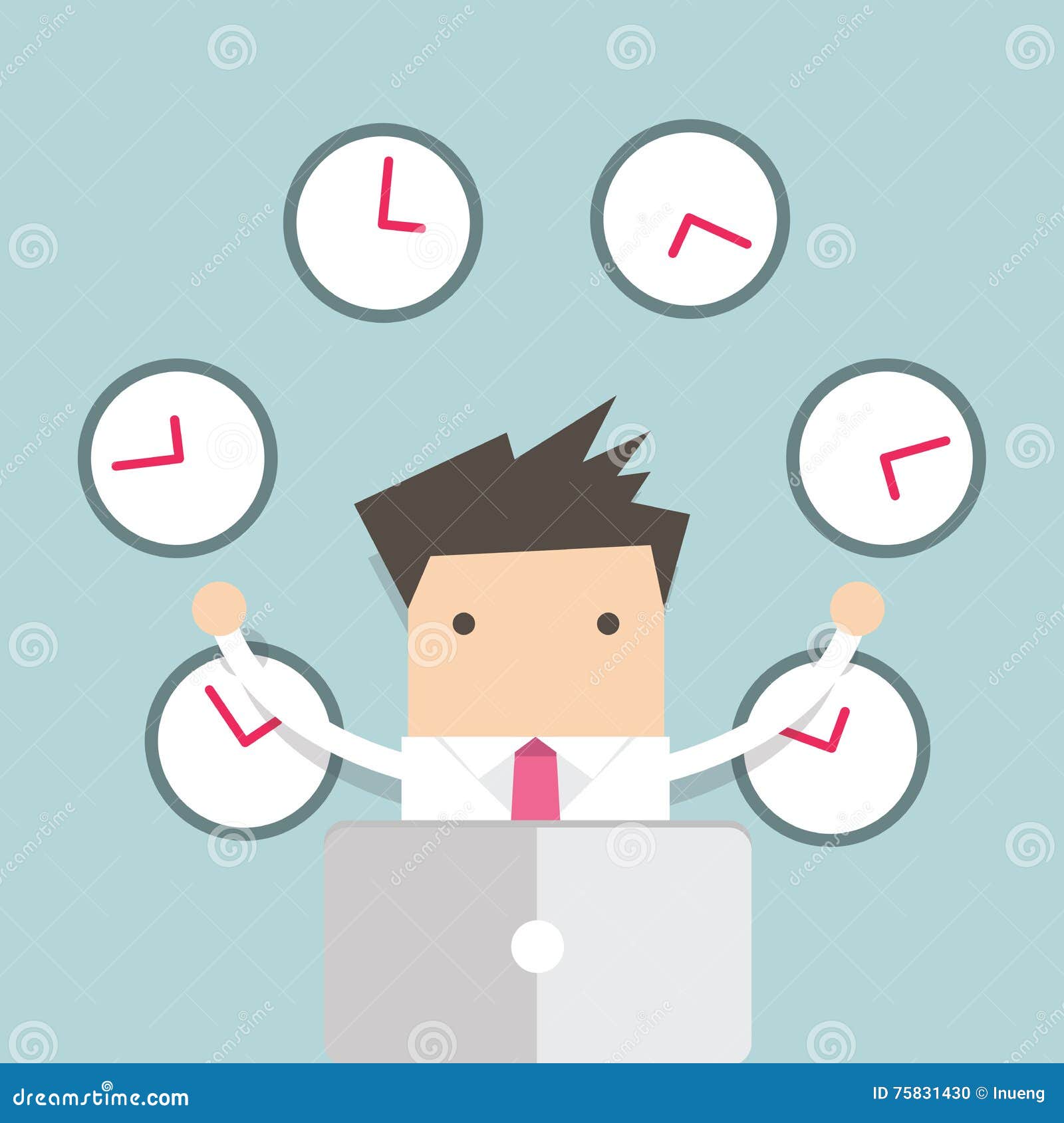 Businessman Working with Many Clocks. Stock Vector - Illustration of ...