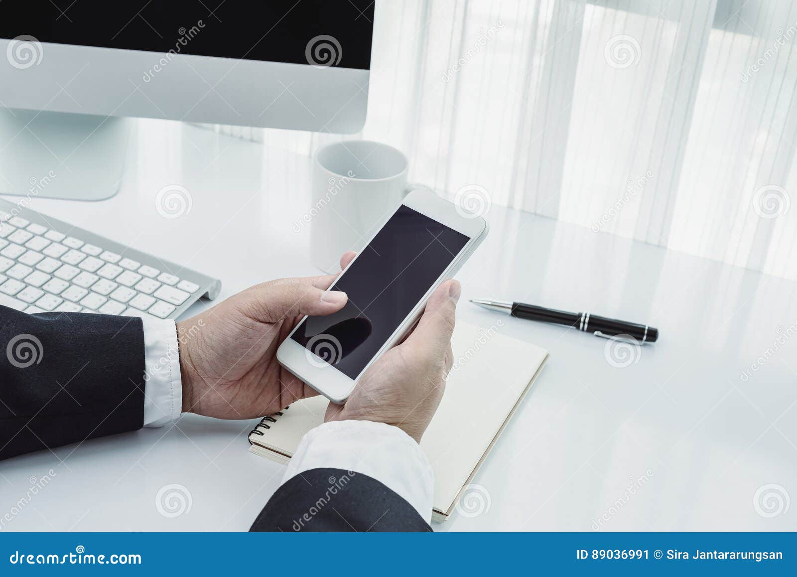 Businessman Working with Modern Devices, Computer and Mobile Phone ...