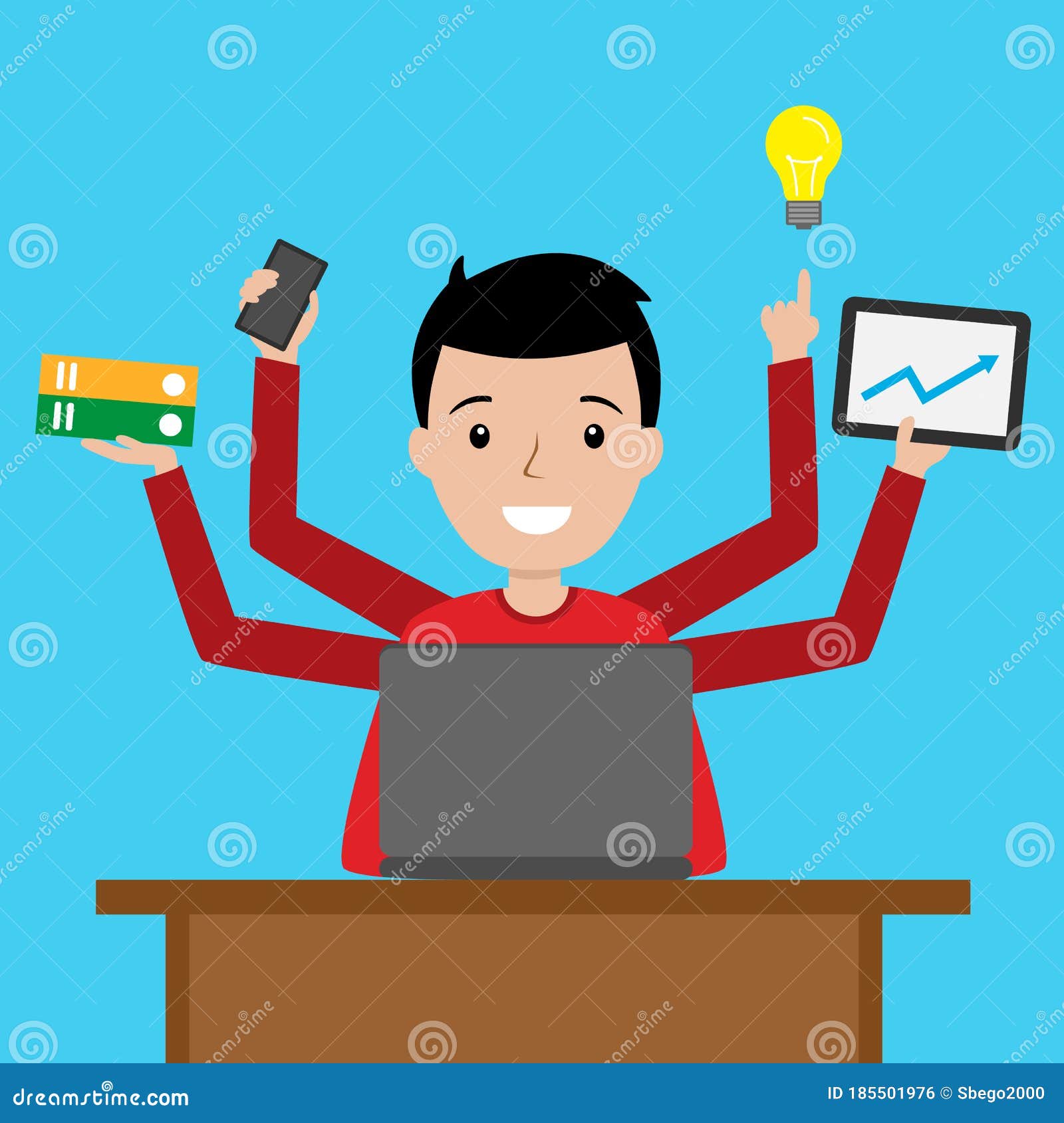 Businessman Working on Multitasking Stock Vector - Illustration of ...