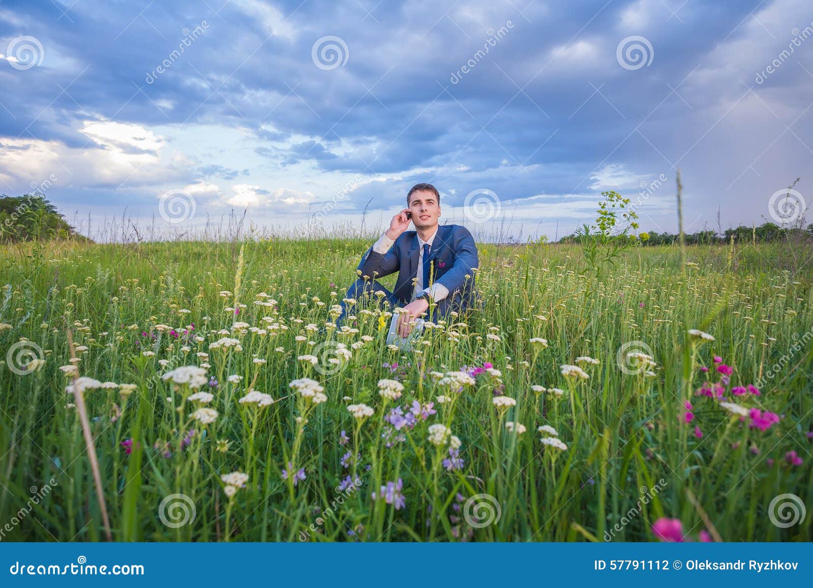 Businessman is Working in the Nature Stock Photo - Image of ...