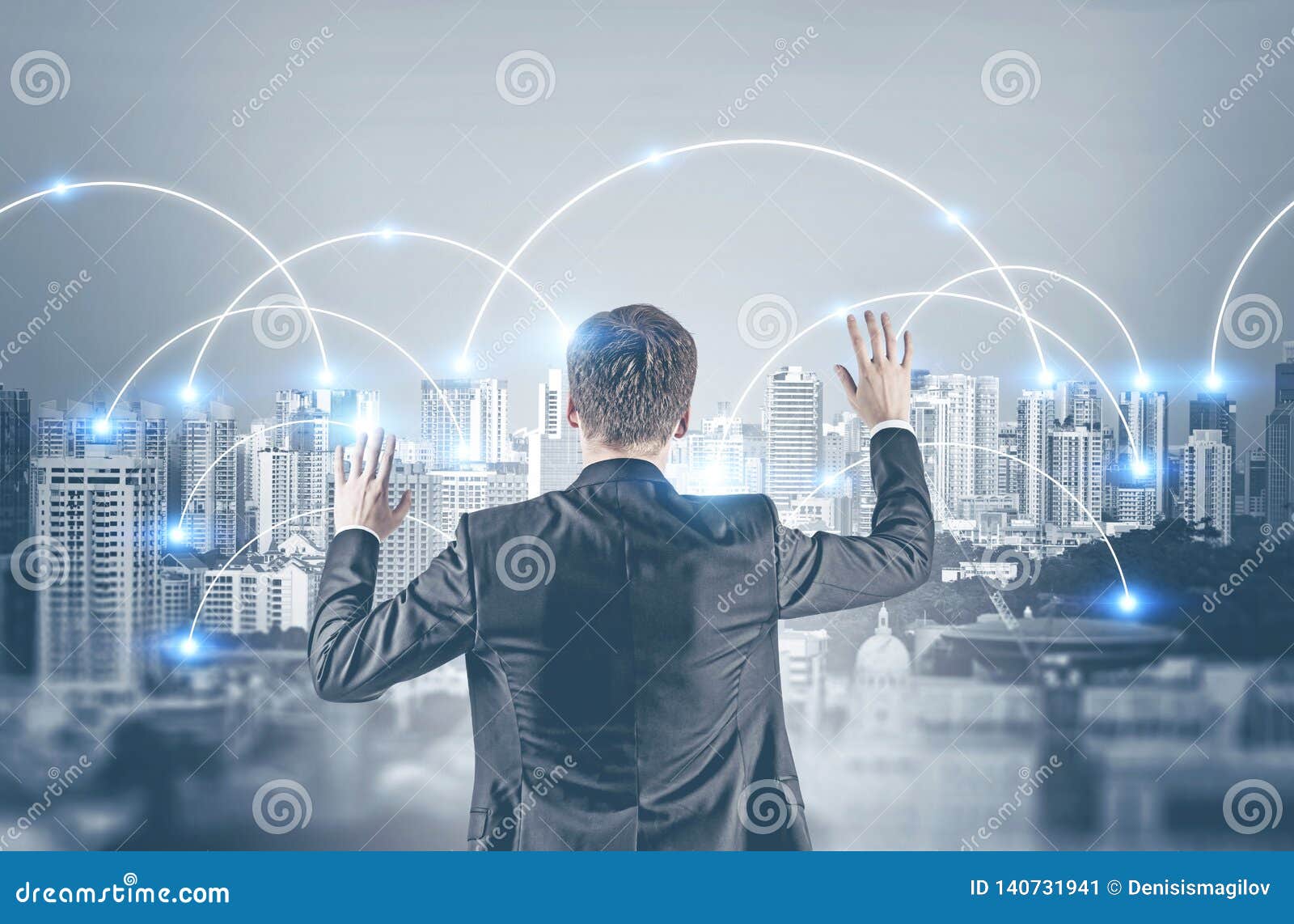 Businessman Working with Network in City Stock Image - Image of bonding ...
