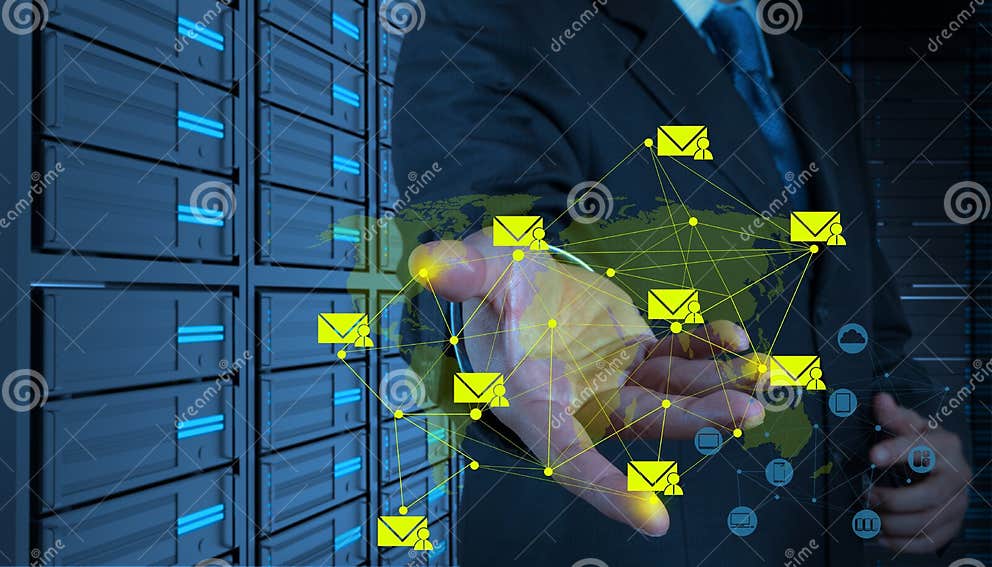 Businessman Working with the New Computer Interface Sending Email Stock ...