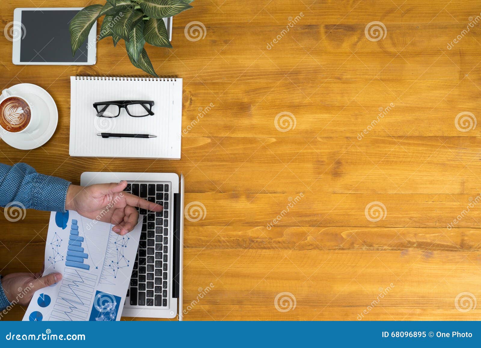 Businessman Working at Office Desk and Using Computer and Object Stock ...