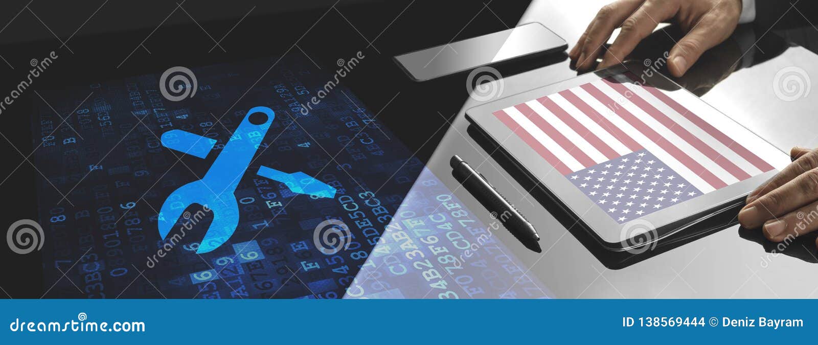 Businessman Working in the Office with Screen Tech Stock Photo - Image ...