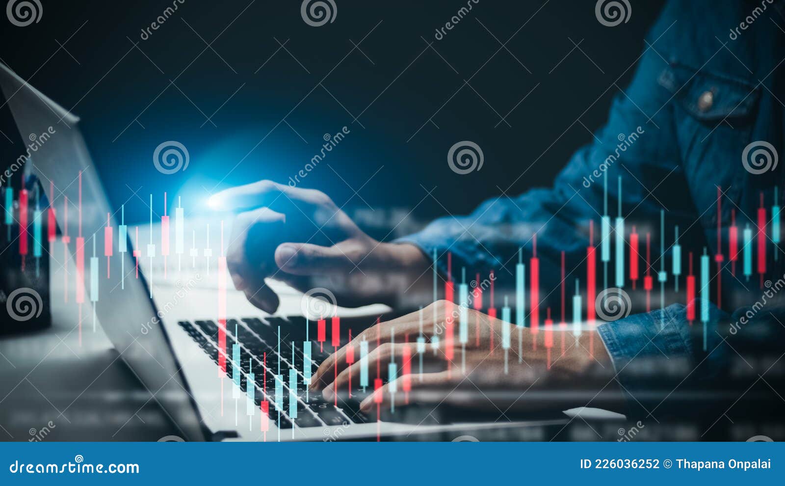 Businessman Working in Office, Technical Price Chart and Red and Green ...